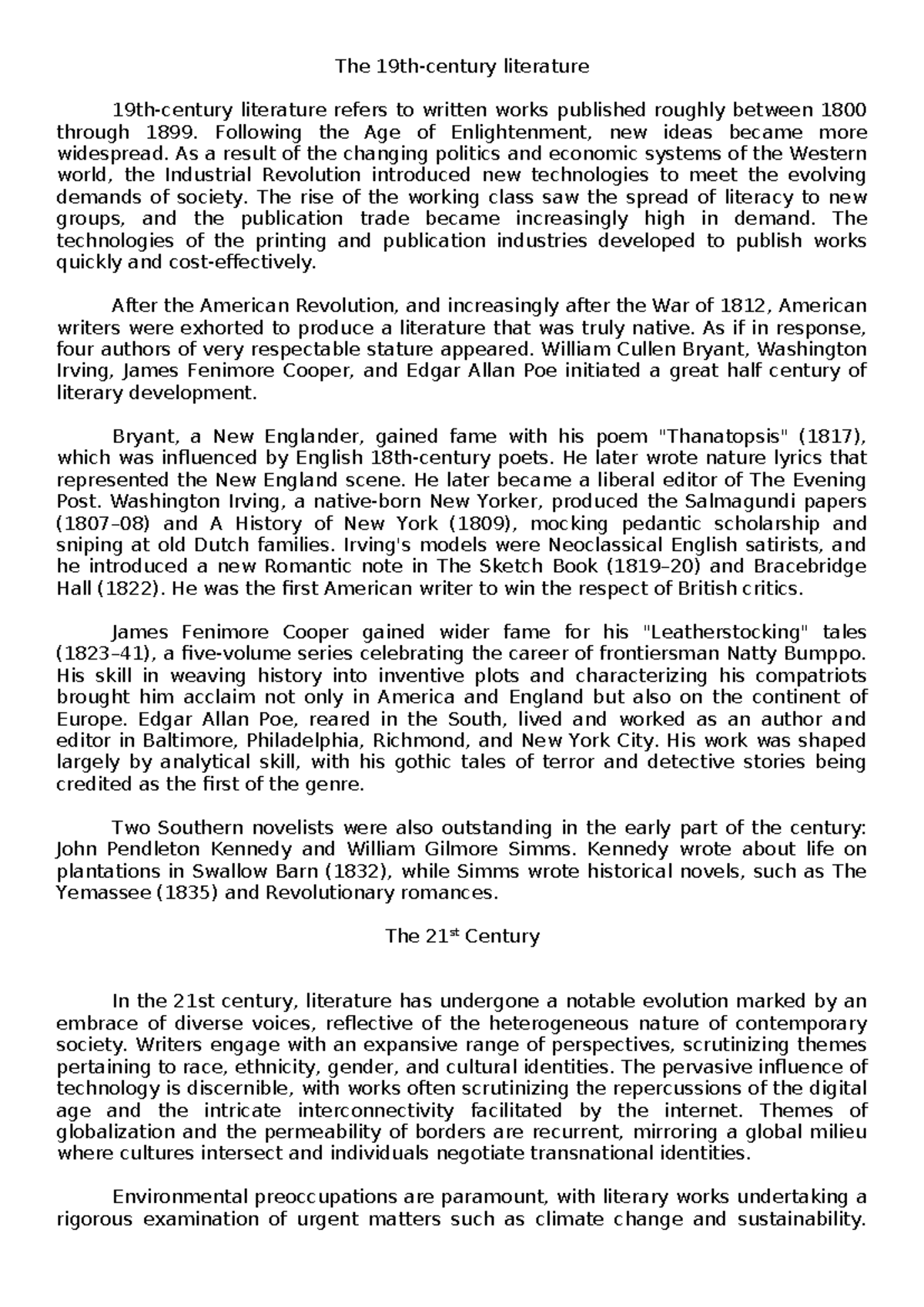 The 19th and 21st Century Description - The 19th-century literature ...