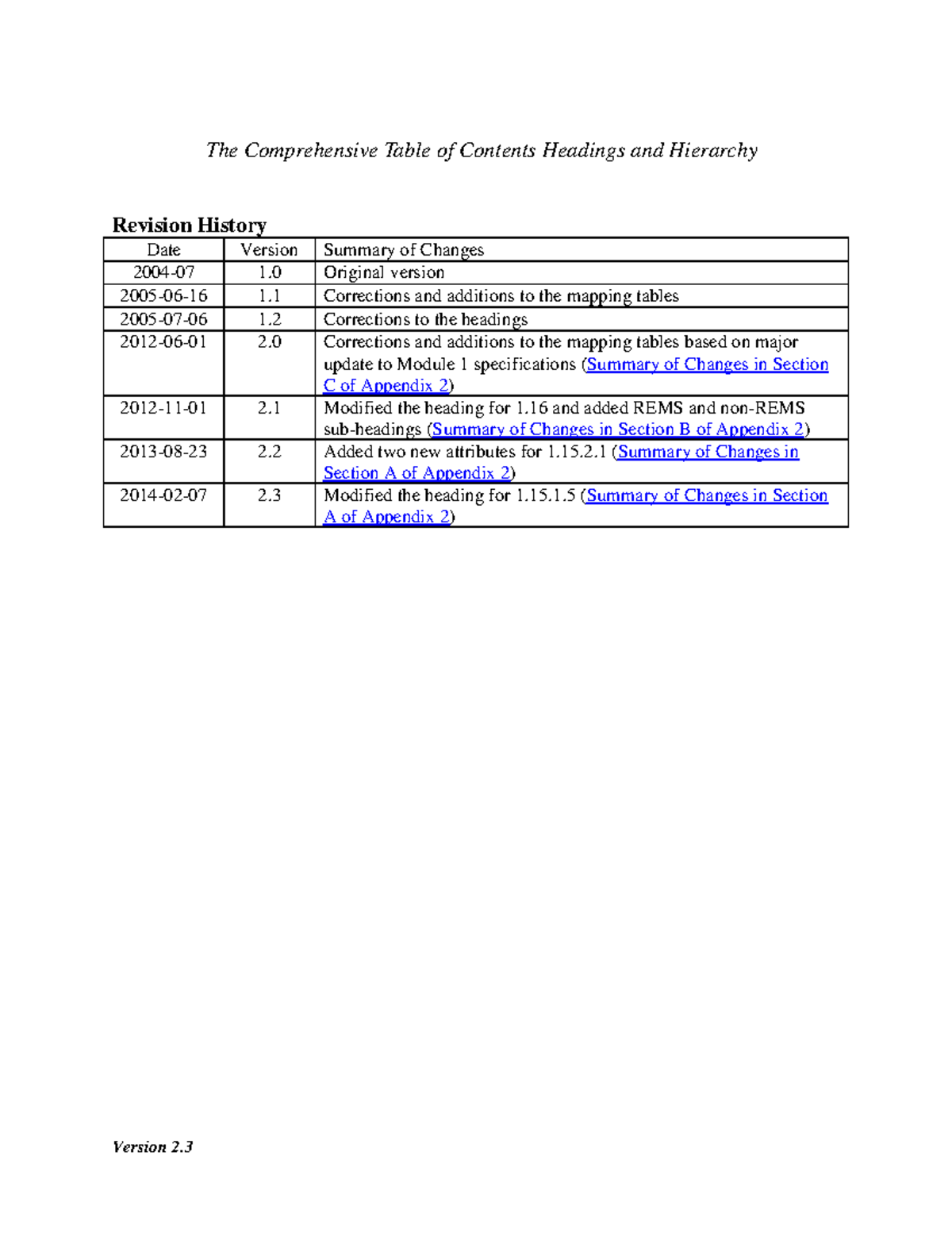 Comprehensive Table of Contents Headings and Hierarchy - v2.3 2014-02 ...