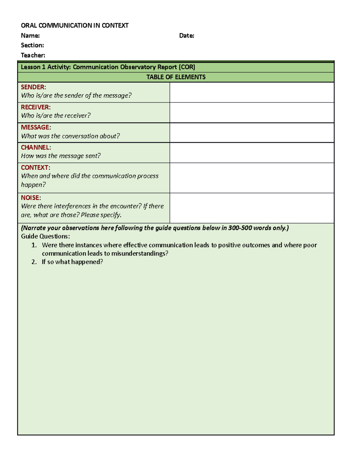 Template for evaluation ORAL-COM 23-24-1 - ORAL COMMUNICATION IN ...