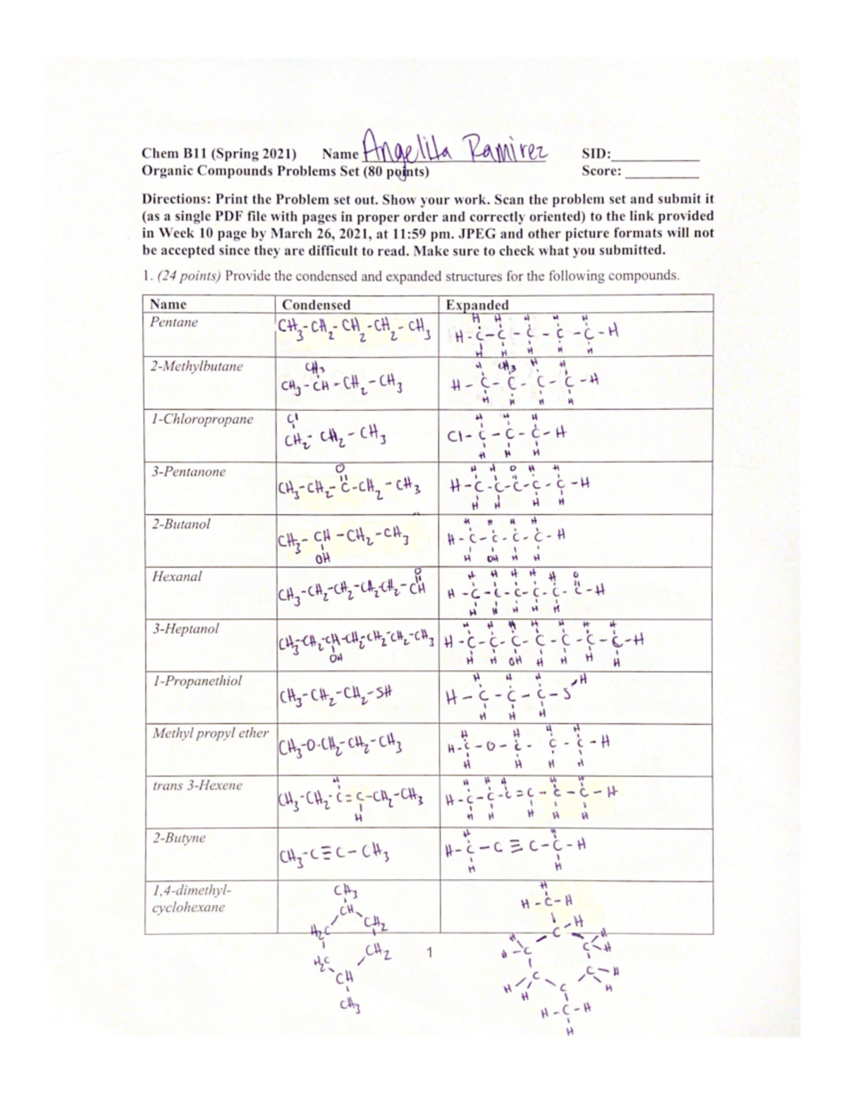 Organic Compounds Problem Set - CHEM B2A - Studocu