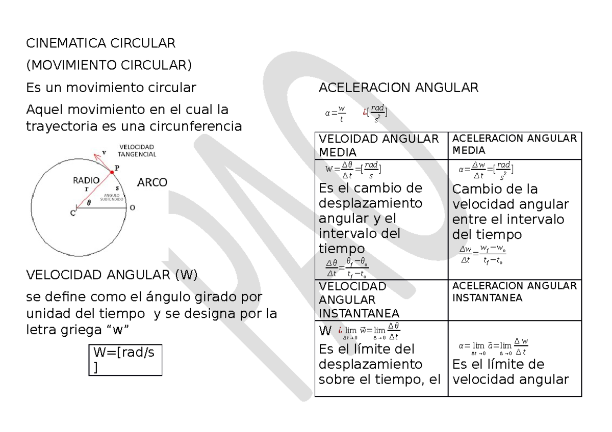 Cinematica Circular - CINEMATICA CIRCULAR (MOVIMIENTO CIRCULAR) Es un ...