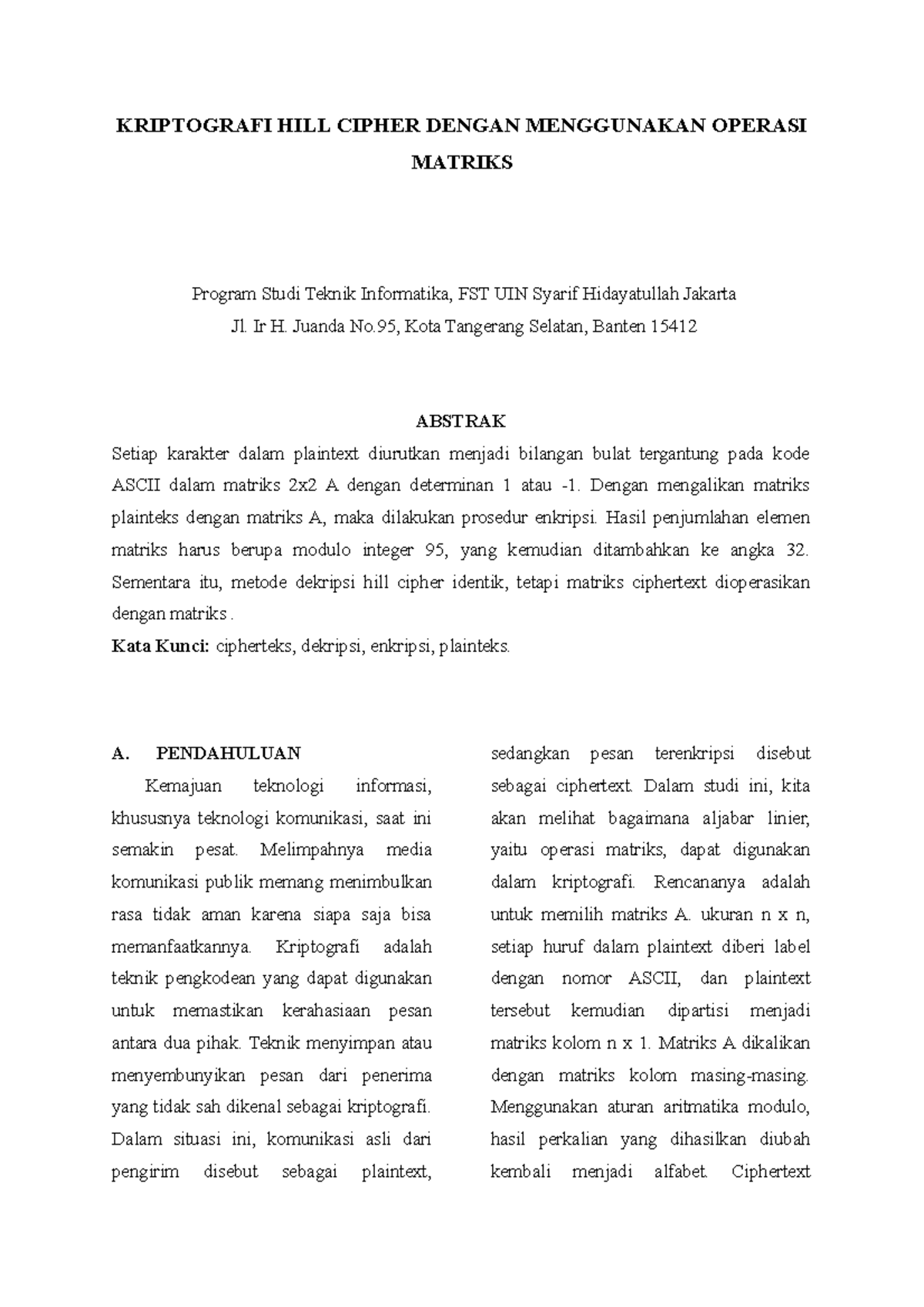 4 Artikel Ilmiah Hill Cipher - KRIPTOGRAFI HILL CIPHER DENGAN ...