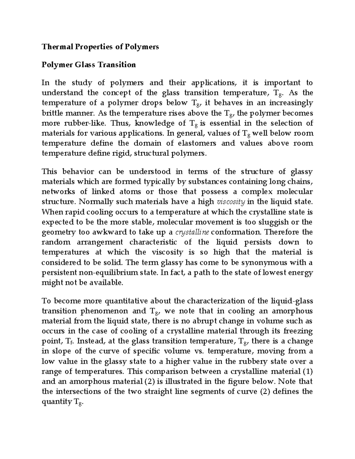Assignment Polymer - Thermal Properties of Polymers Polymer Glass ...