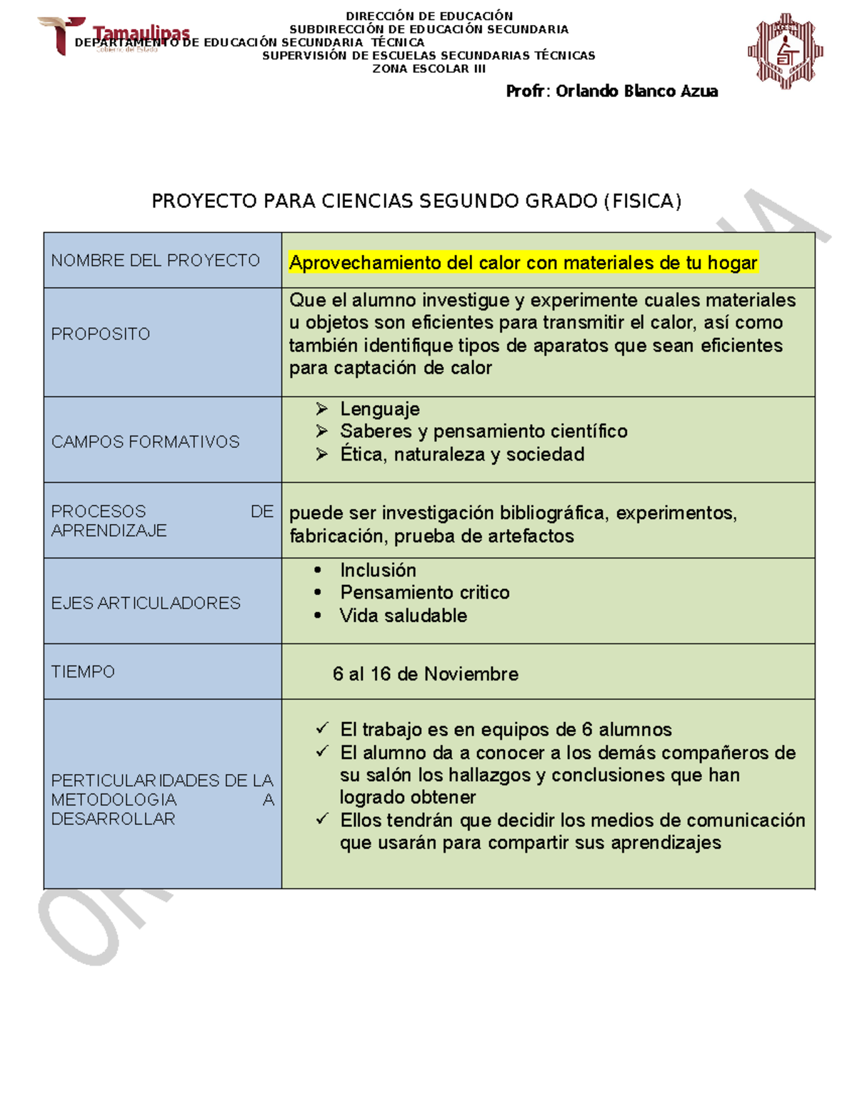 Proyecto PARA Ciencias Segundo Grado ( Fisica) - Profr: Orlando Blanco ...