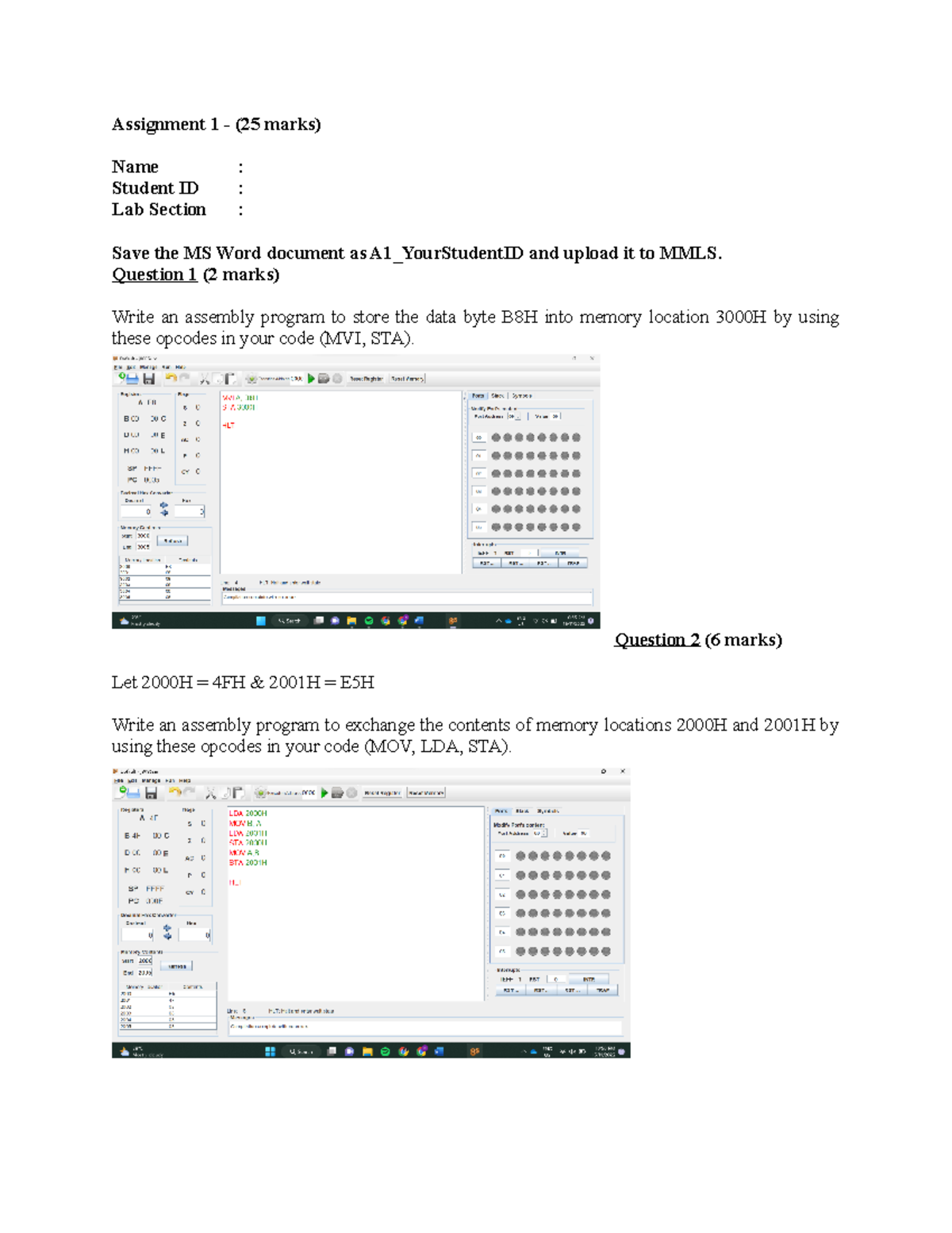 A1 Lab Assignment - Assignment 1 - (25 marks) Name : Student ID : Lab ...