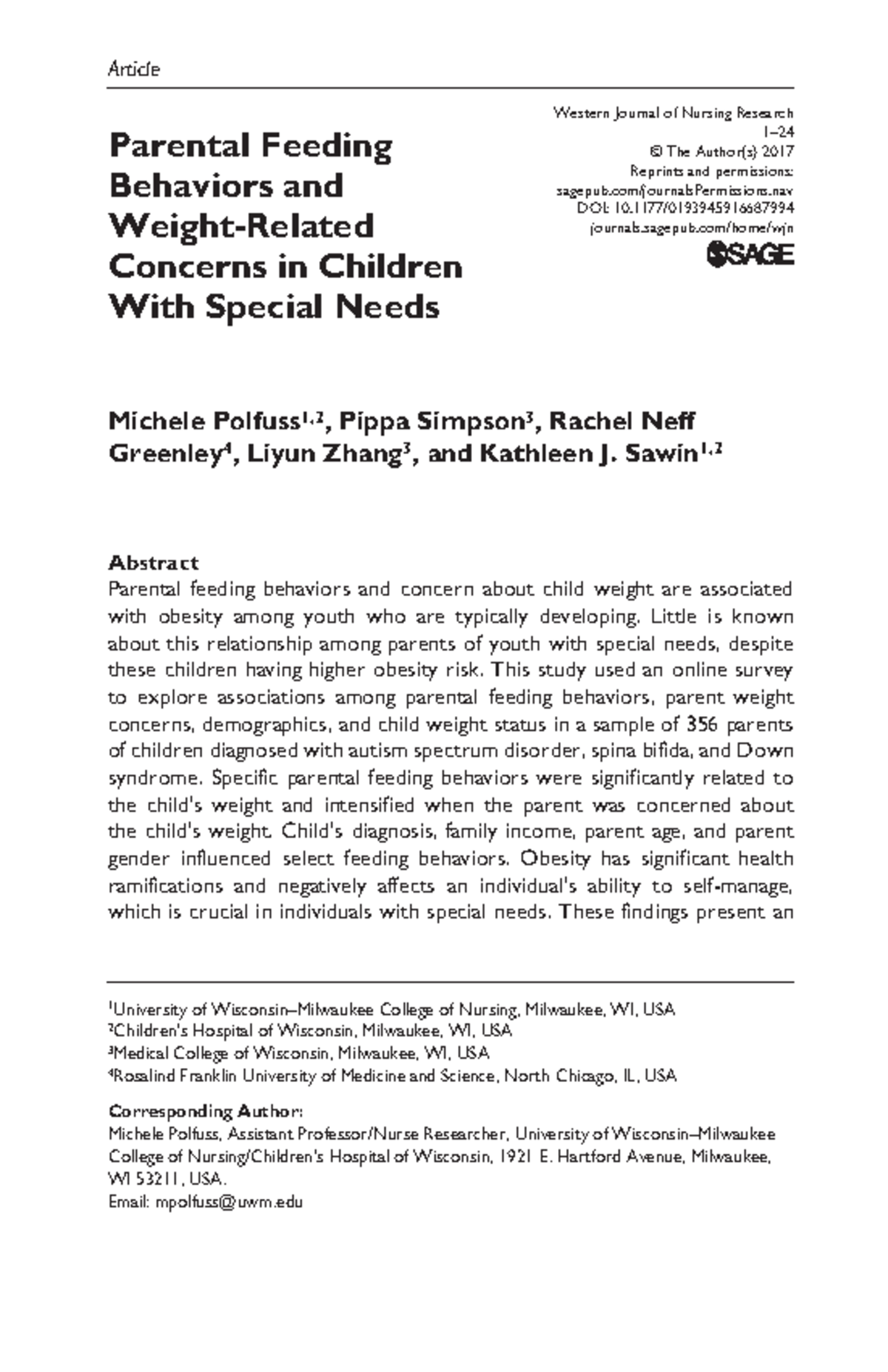 Parental Feeding, Behaviors and Weight-related concern in children with ...