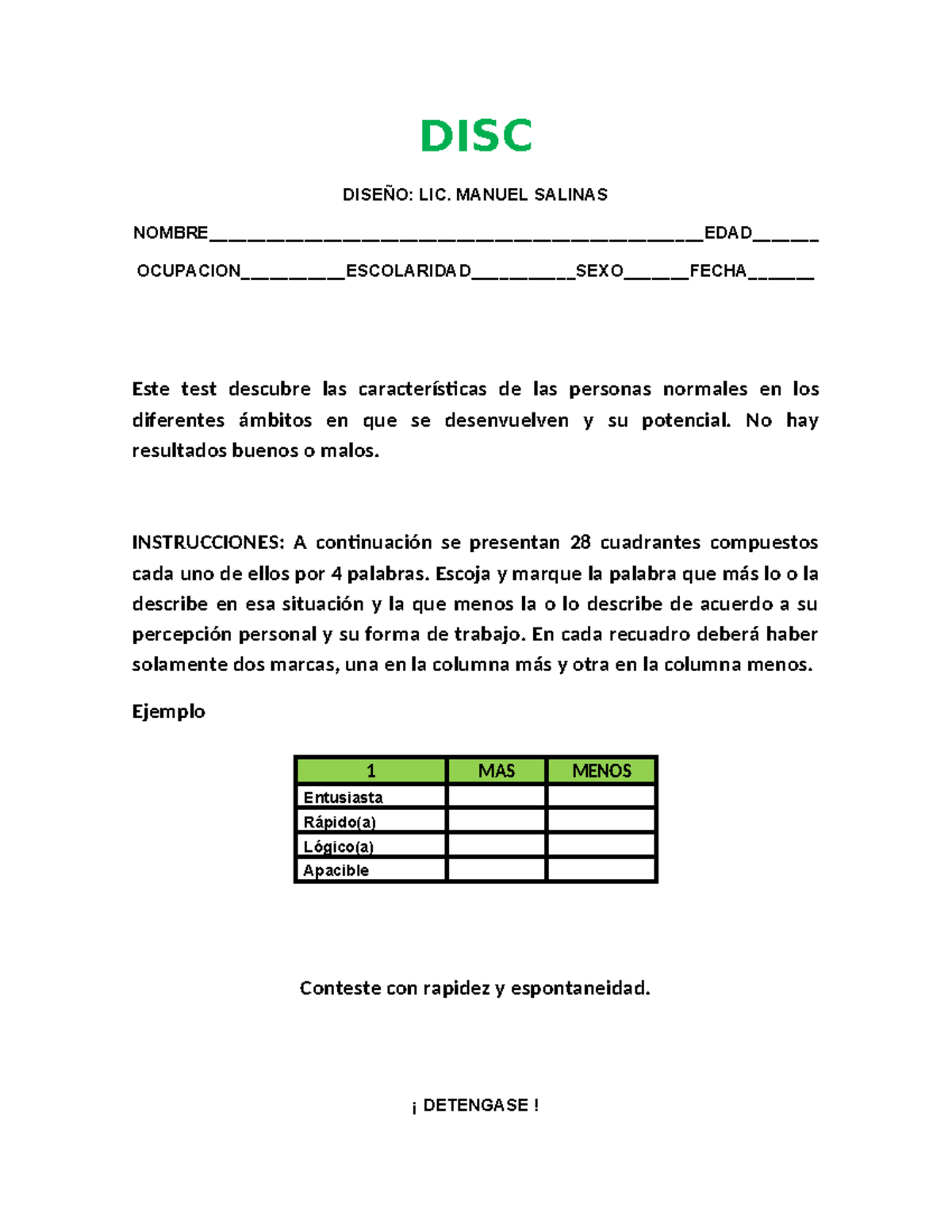 DIS C imprimir - Pruebas psicometricas para el area laboral - DISC ...