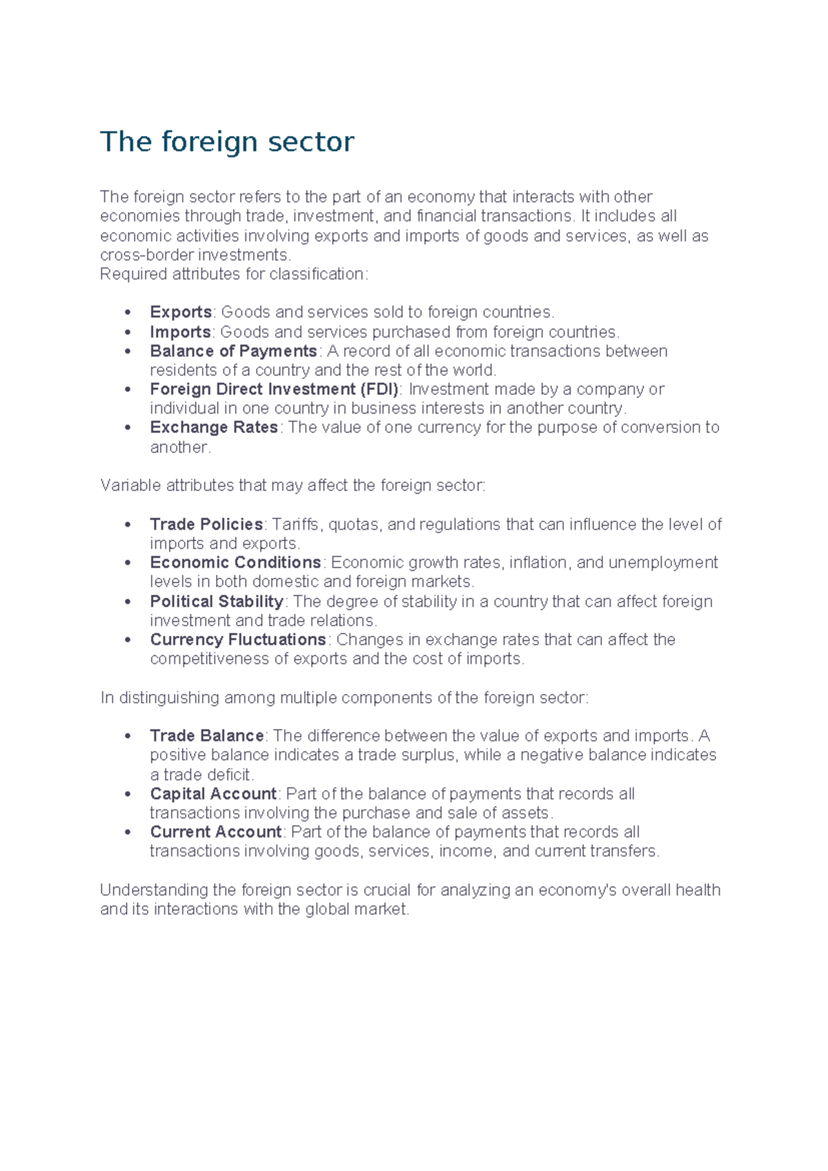 The foreign sector - The foreign sector The foreign sector refers to ...