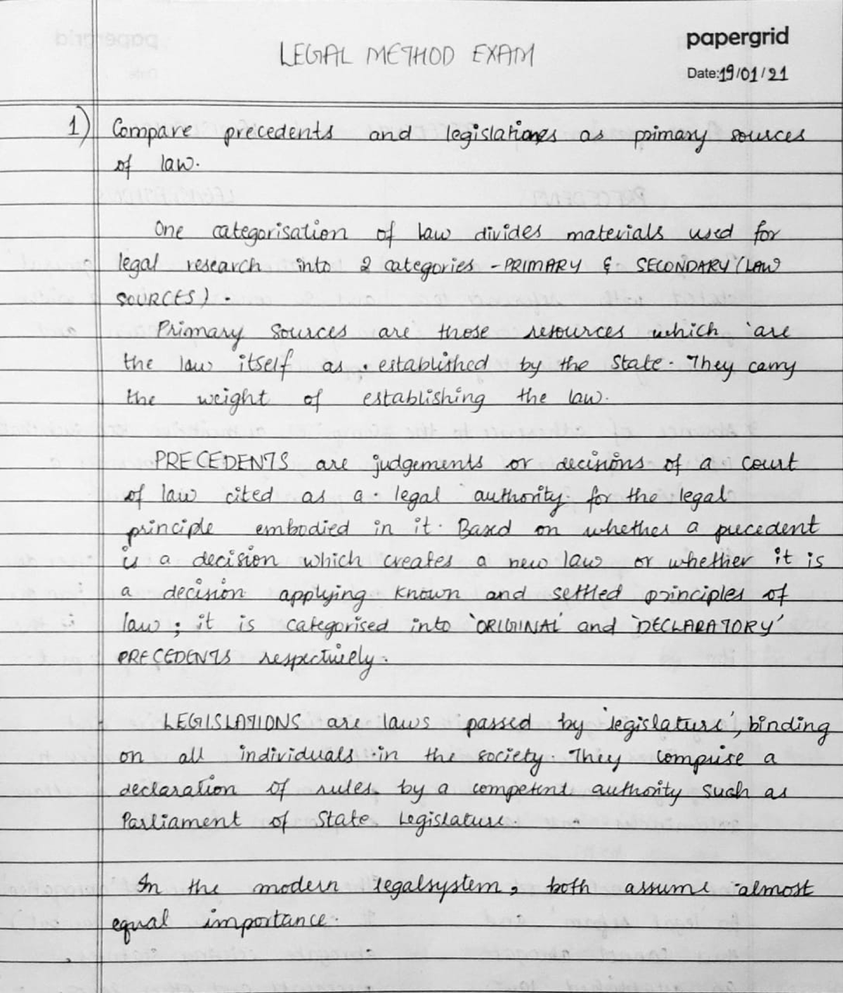Legislation, Precedent, Indian Court Hierarchy Notes - Integrated llb ...