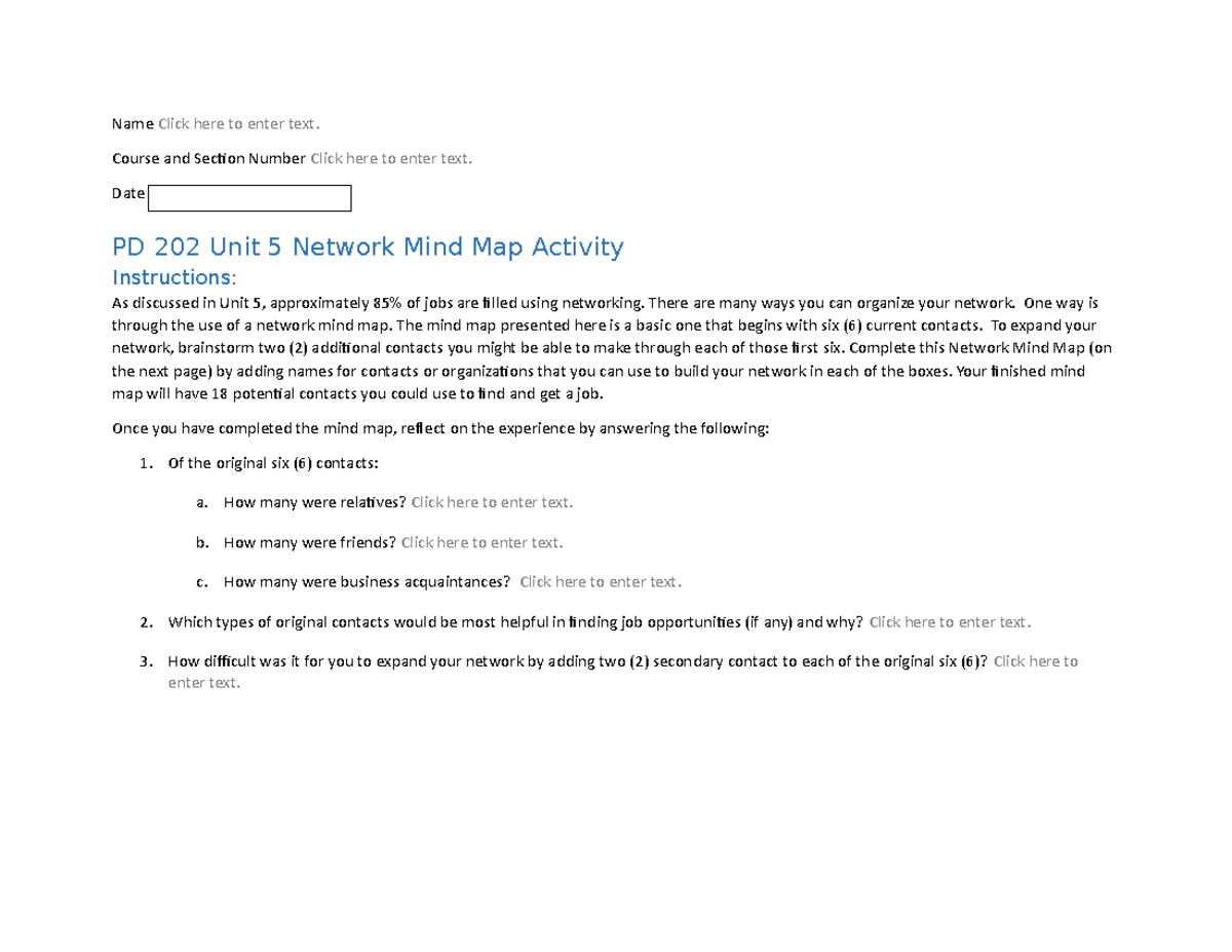PD202 Unit 5 Network Mind Map Worksheet - DH 326L - Studocu