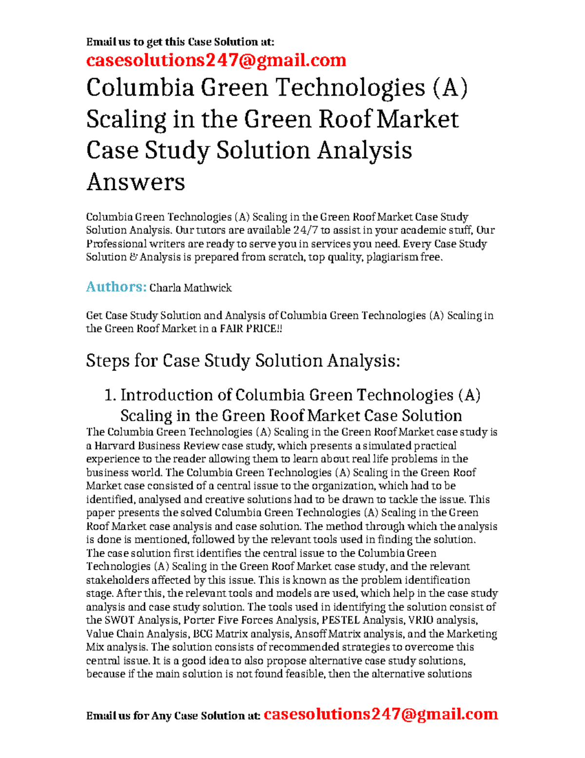 Case Solution Columbia Green Technologies (A) Scaling in the Green Roof ...