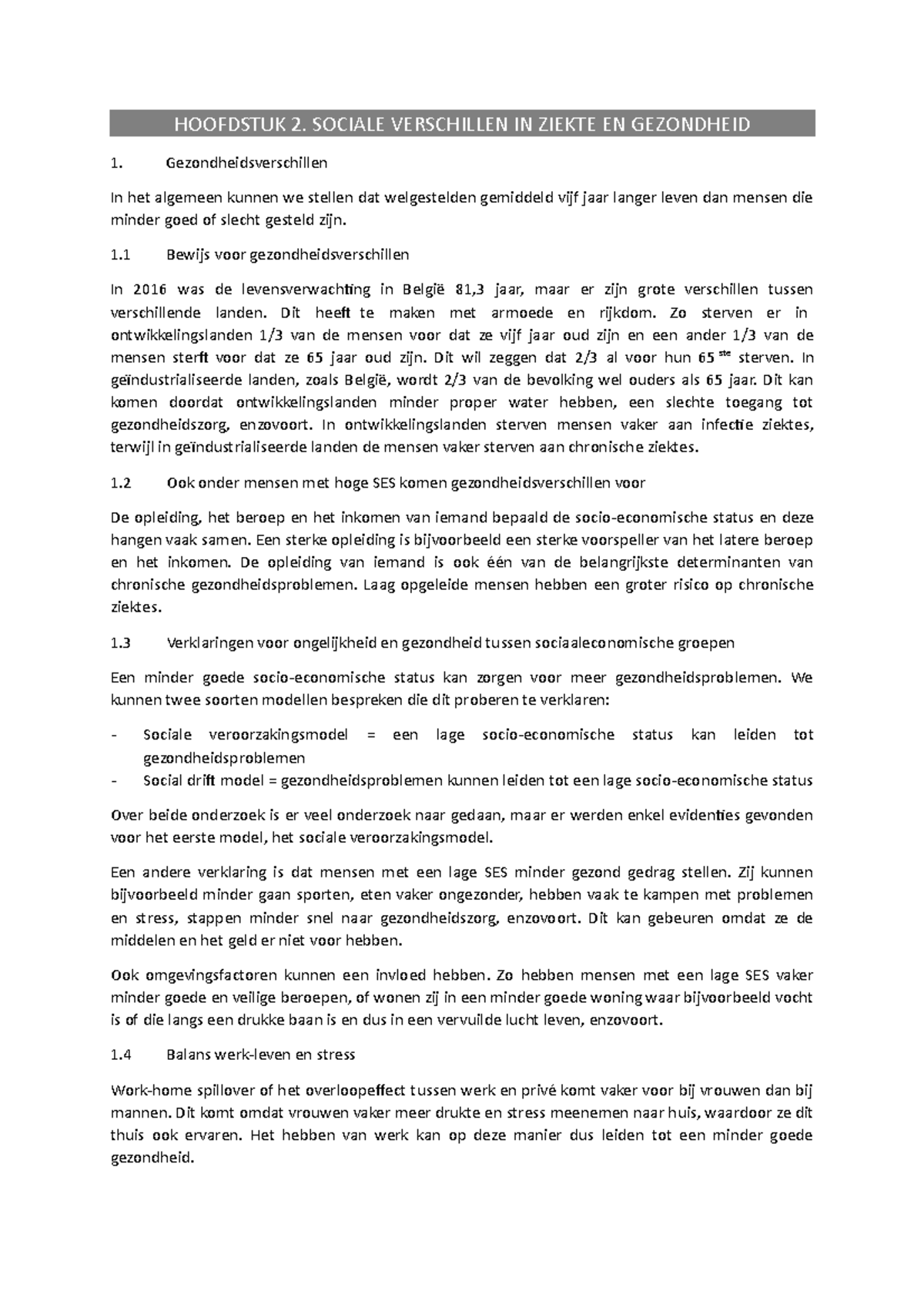 2. Sociale verschillen in ziekte en gezondheid - HOOFDSTUK 2. SOCIALE ...