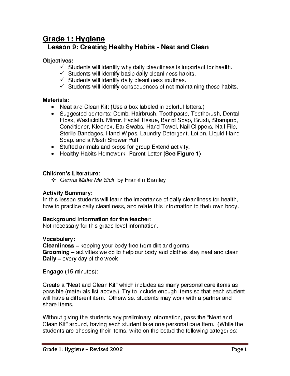 Gr1 hygiene - Grade 1: Hygiene Lesson 9: Creating Healthy Habits - Neat ...