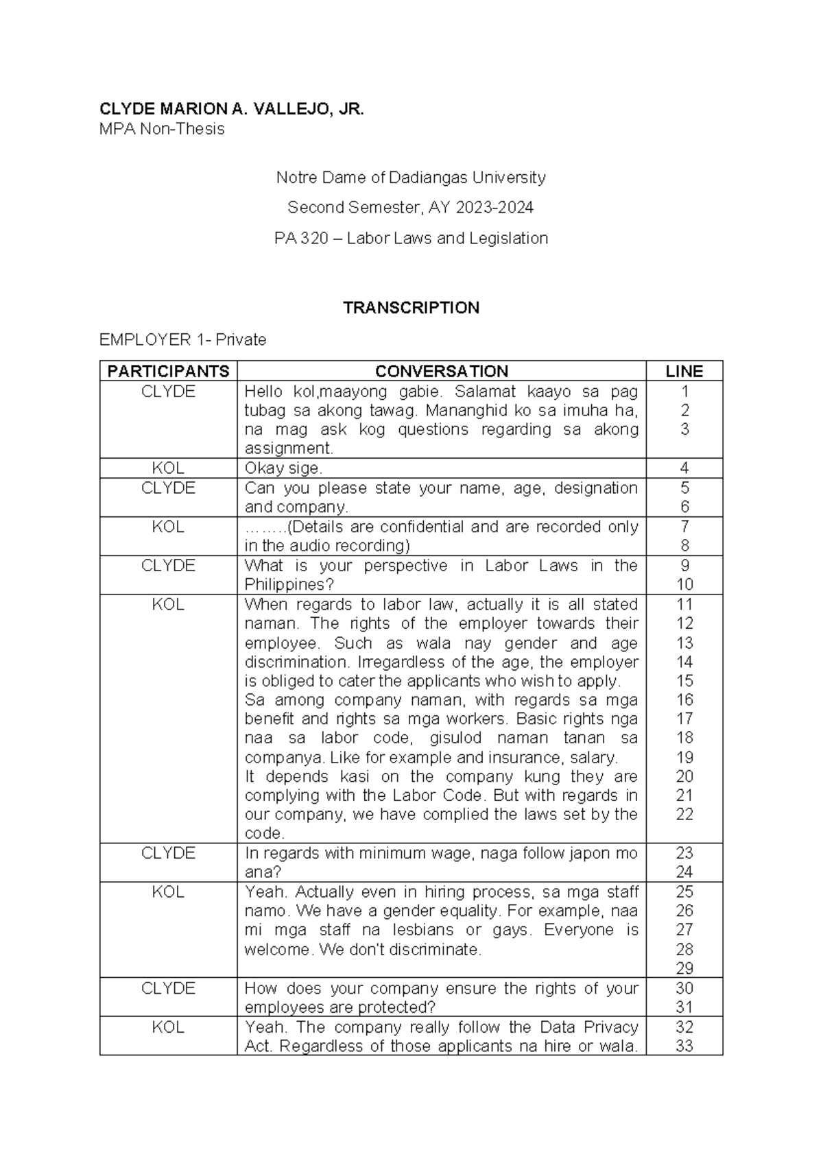 Assignment 1 - aaa - CLYDE MARION A. VALLEJO, JR. MPA Non-Thesis Notre ...