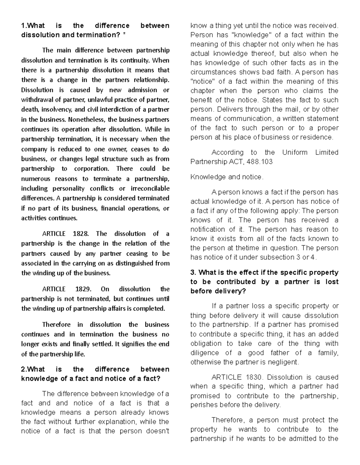 Busla 1 - ANSWER - 1 is the difference between dissolution and ...