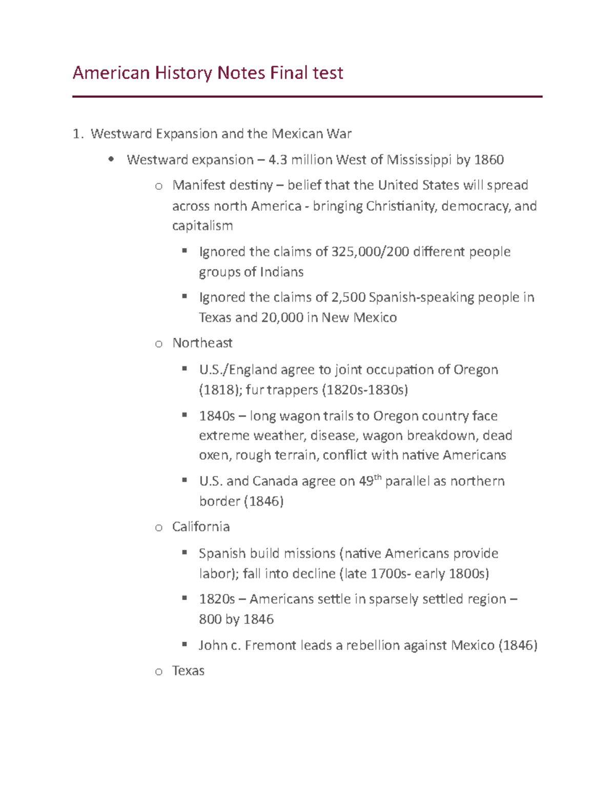 American history notes final test - American History Notes Final test ...