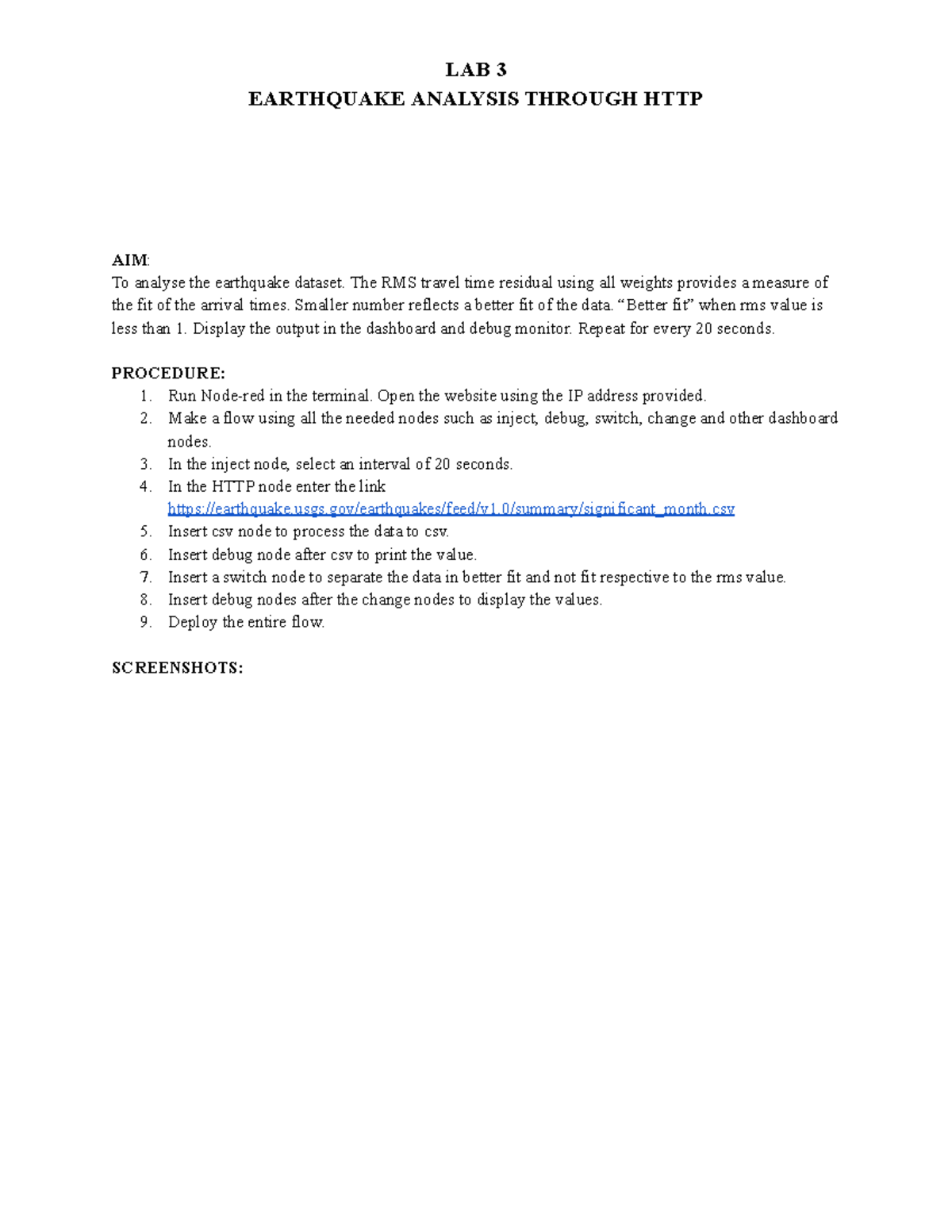 Earthquake Analysis - LAB 3 EARTHQUAKE ANALYSIS THROUGH HTTP NAME ...