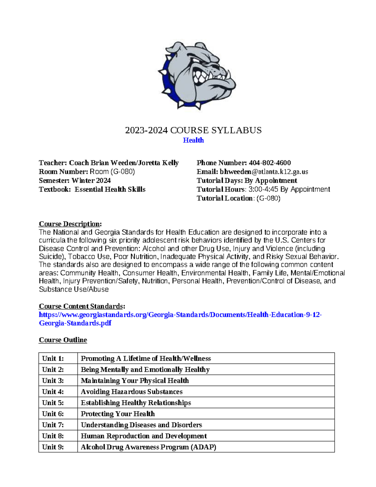 2023-2024 Health Syllabus - 2023-2024 COURSE SYLLABUS Health Teacher ...