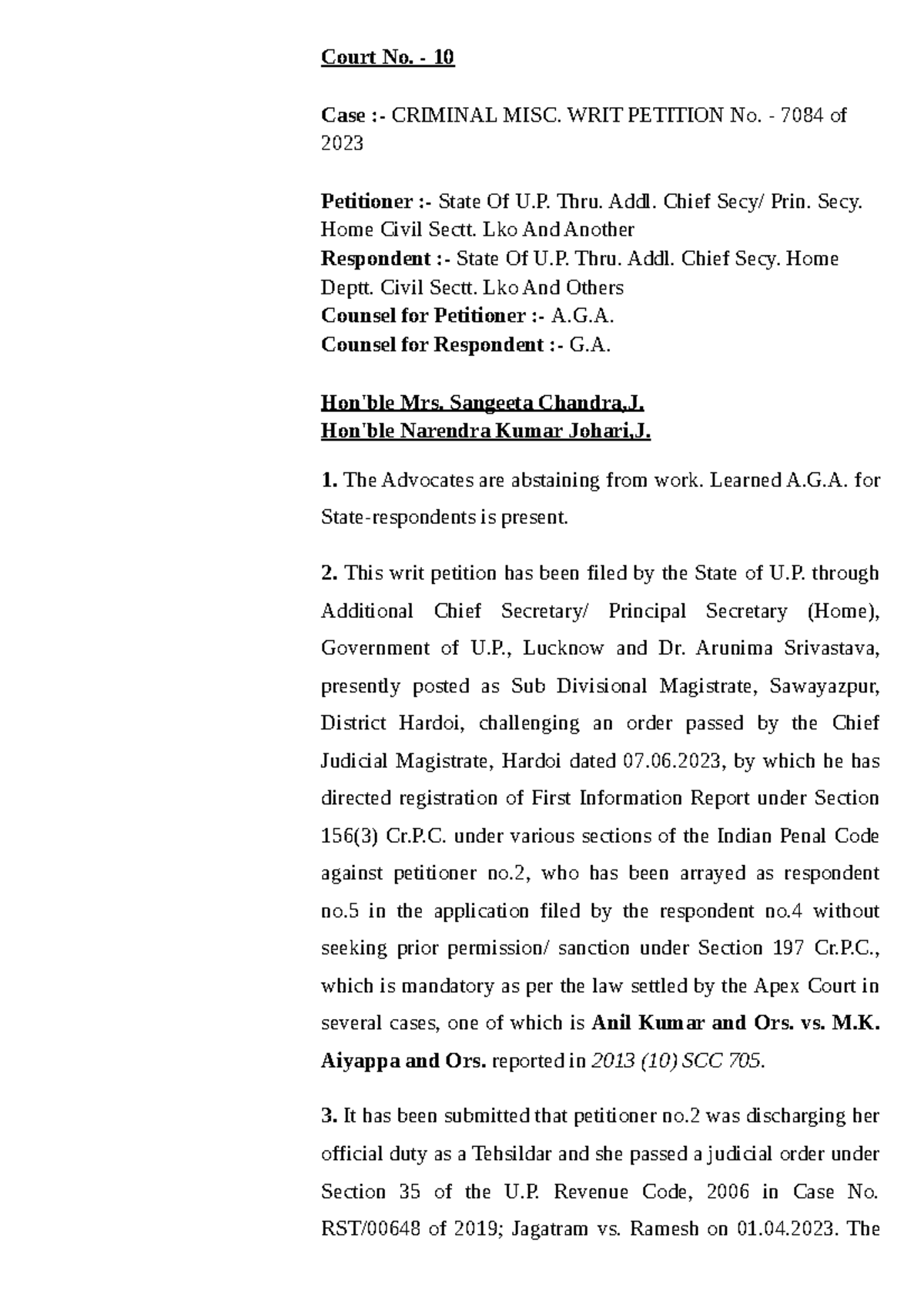 CRLP(L) 7084 2023 - Court No. - 10 Case :- CRIMINAL MISC. WRIT PETITION ...