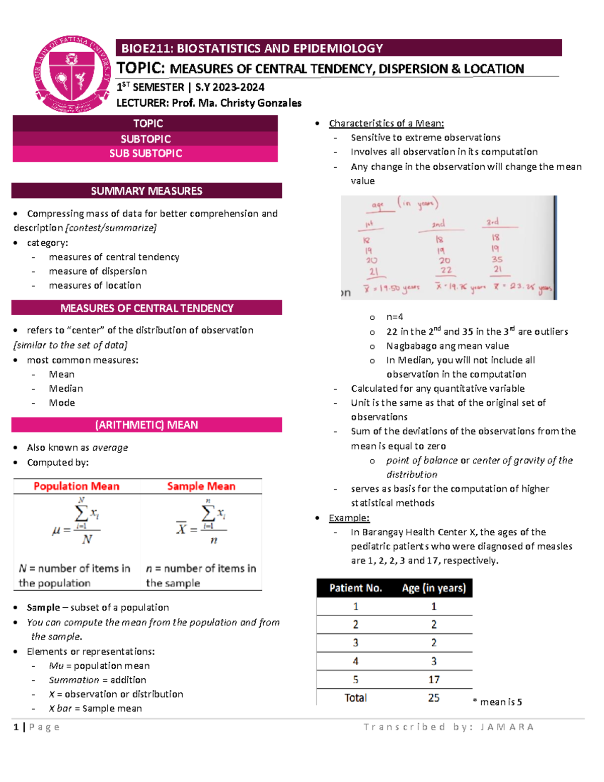 3- Measures-OF- Central- Tendency- Dispersion-AND- Location - TOPIC SUBTOPIC SUB SUBTOPIC ...