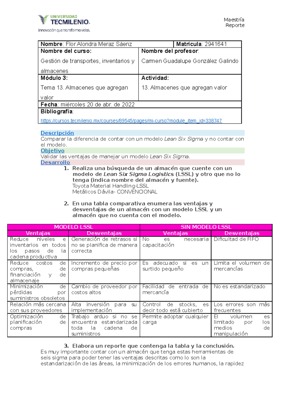 Actividad numero 13 - Maestría Reporte Nombre : Flor Alondra Meraz ...
