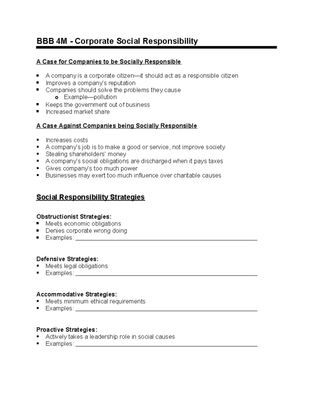 Corporate Social Responsibility Mini Project - BBB 4M - Corporate ...