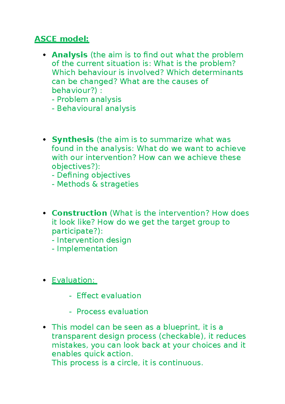 ASCE model summary notes all details included - Psychology Bachelor ...