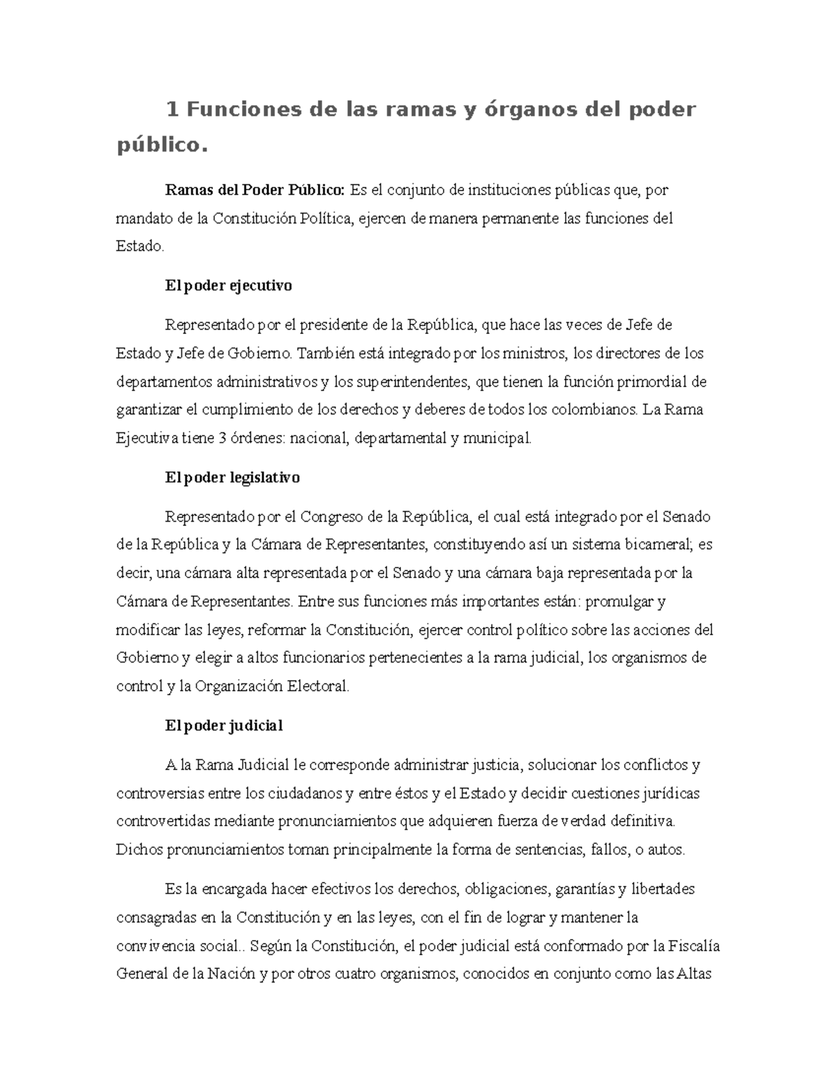 1 Funciones de las ramas y órganos del poder público - Ramas del Poder ...