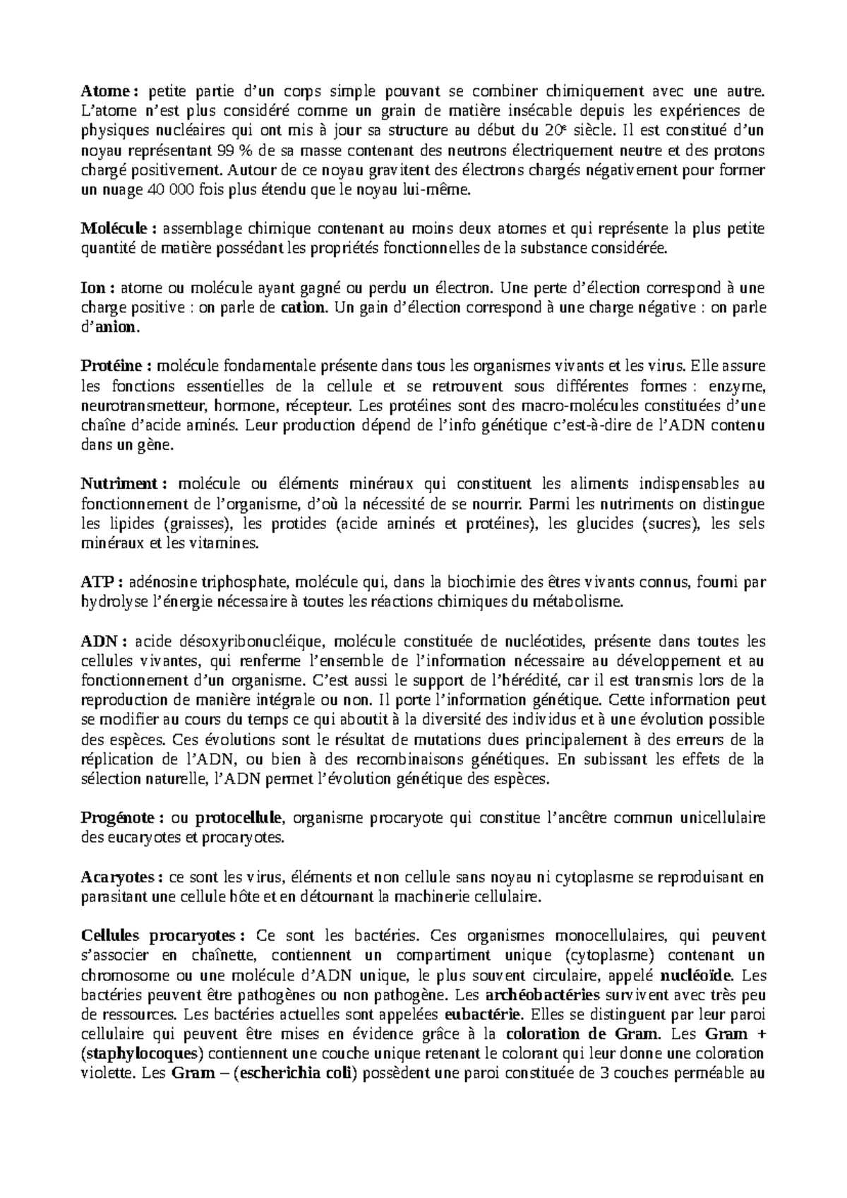 Définition neuroscience L1 - Atome : petite partie d’un corps simple ...