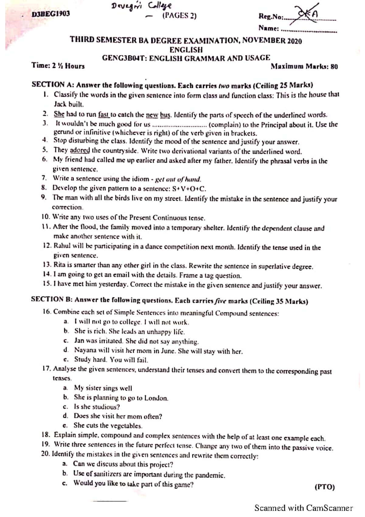 Grammar 1 - Question papers for practice. - English grammar and usage ...