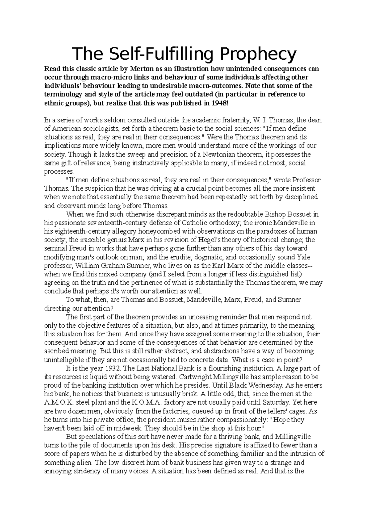 The self-fulfilling prophecy - Merton - The Self-Fulfilling Prophecy ...