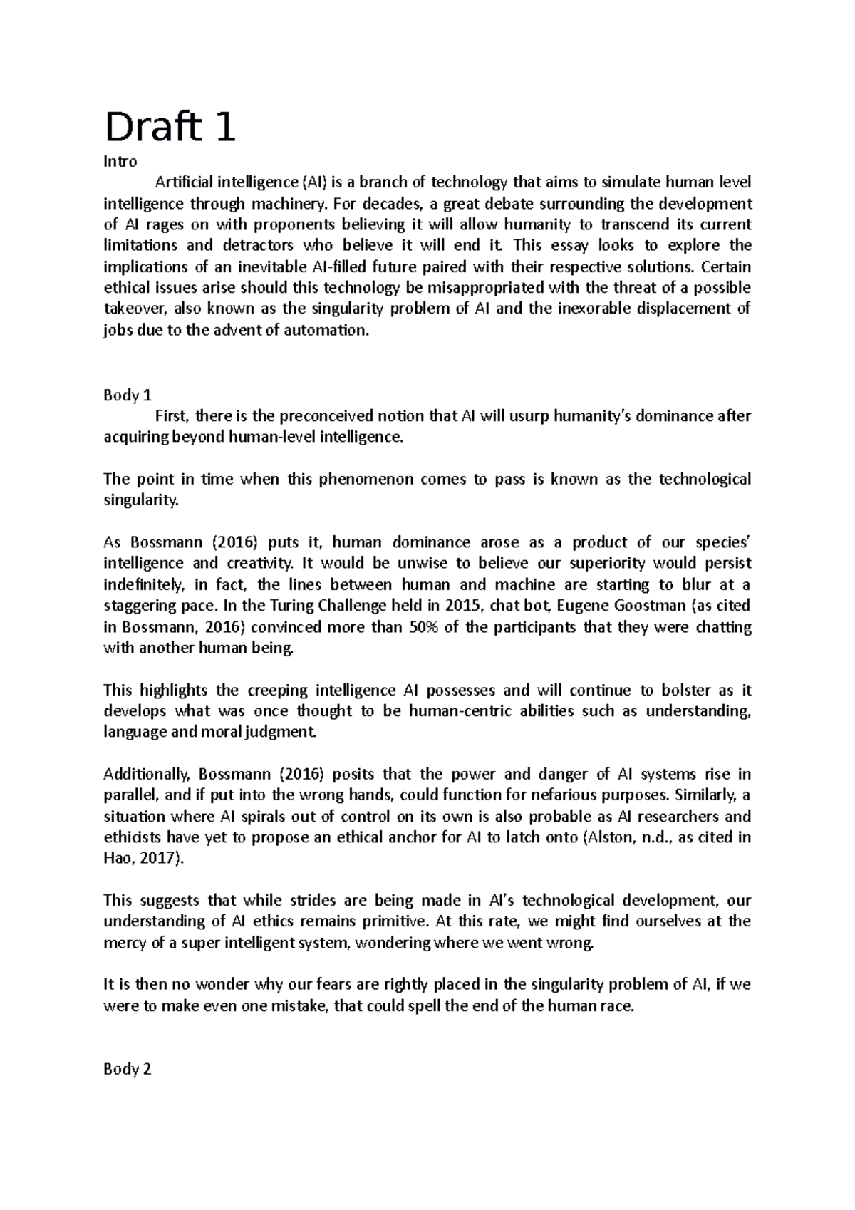 Group Essay Writing - Template - Draft 1 Intro Artificial intelligence ...