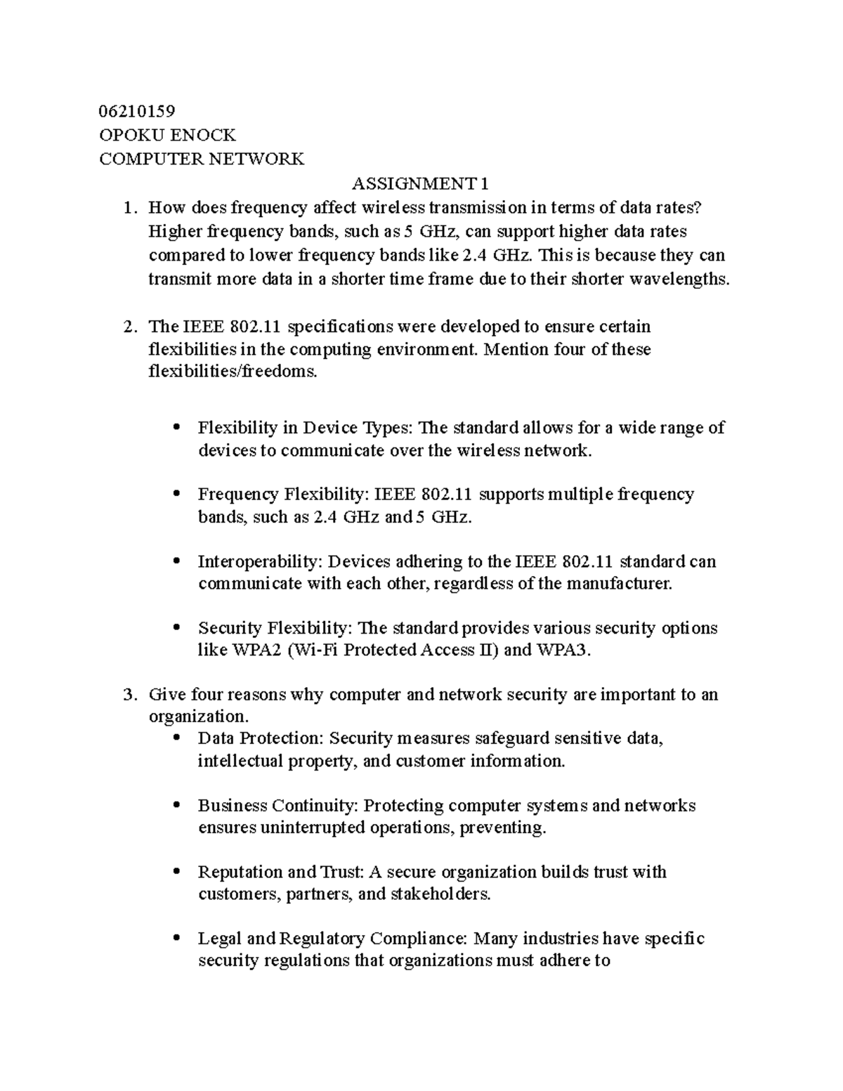 Computer Network - 06210159 OPOKU ENOCK COMPUTER NETWORK ASSIGNMENT 1 How does frequency affect ...