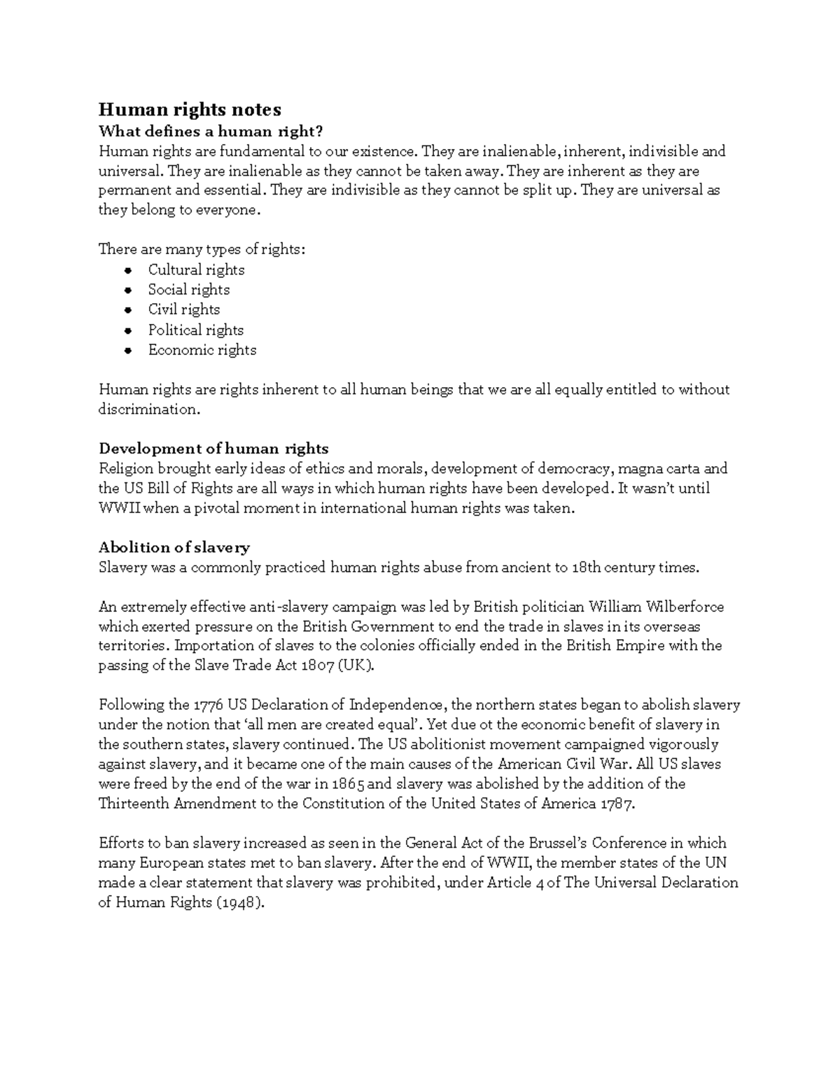 Human rights notes - Human rights notes What defines a human right ...