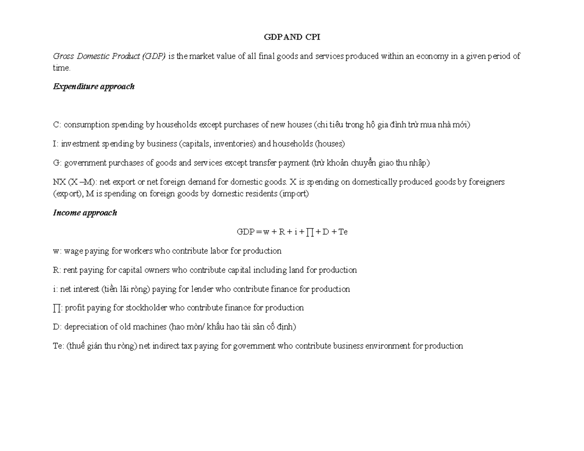 Macroeconomic Notebook - GDP AND CPI Gross Domestic Product (GDP) is ...