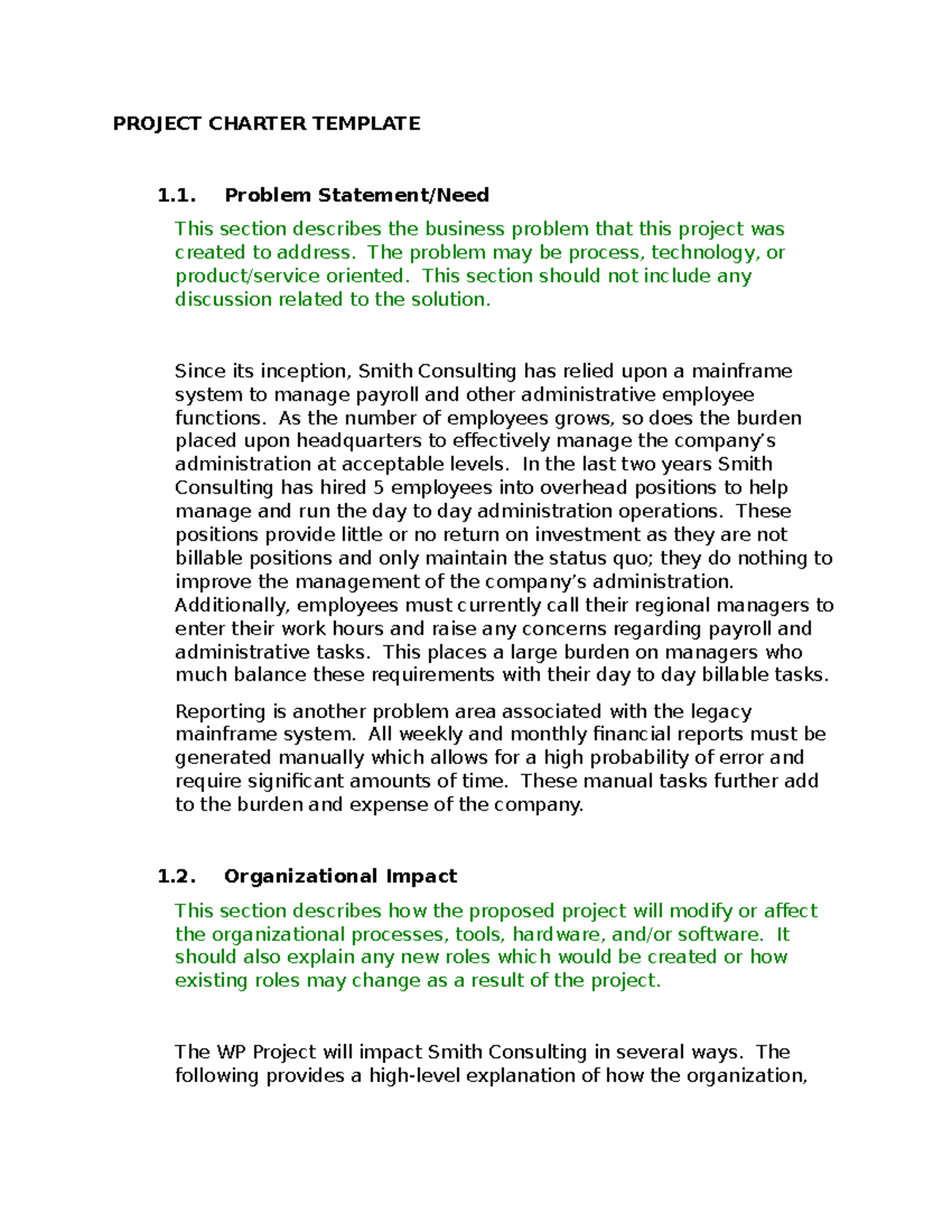 2. Project Charter Template - PROJECT CHARTER TEMPLATE Problem ...