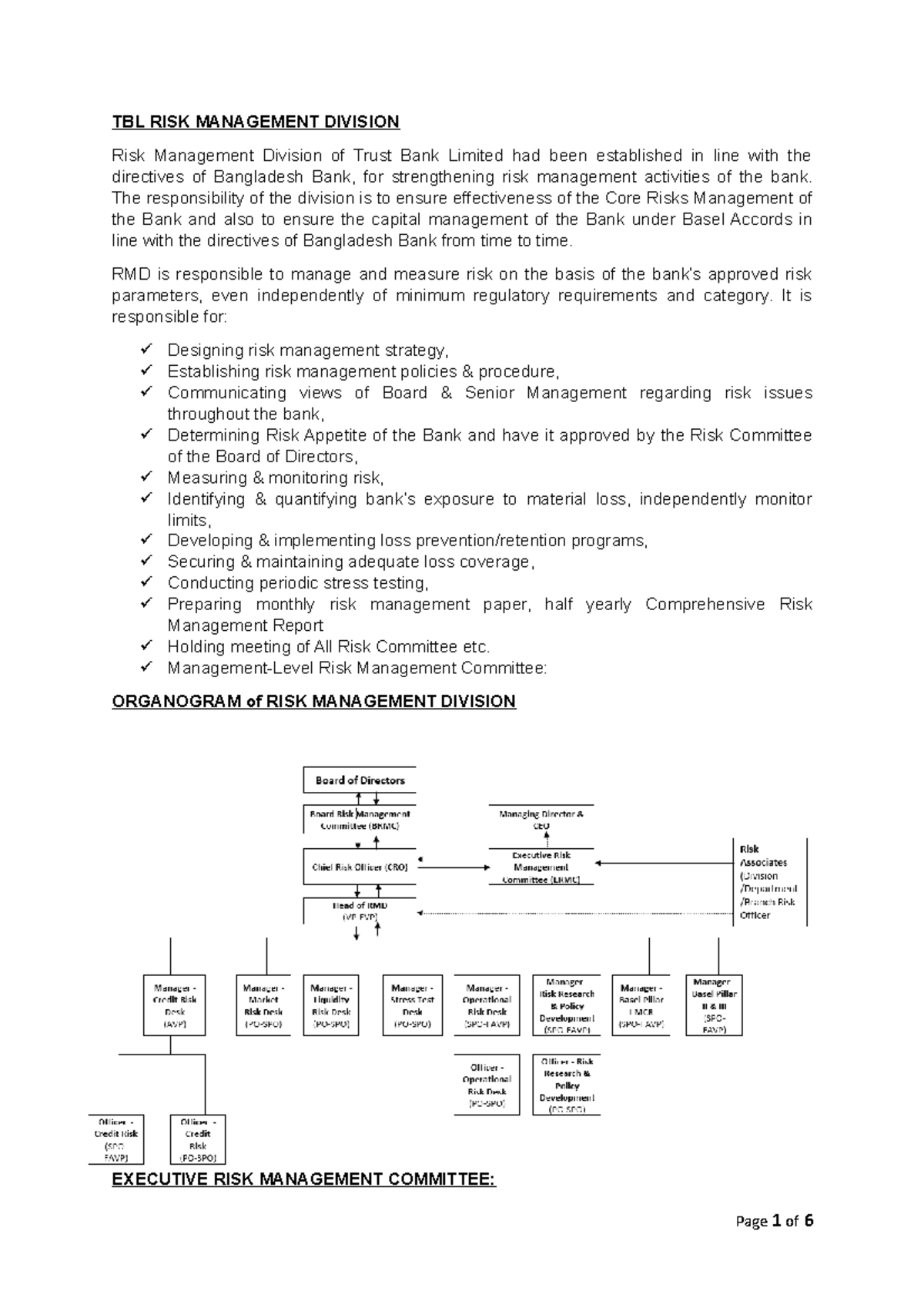 Assignment 1 Risk management Division - TBL RISK MANAGEMENT DIVISION ...