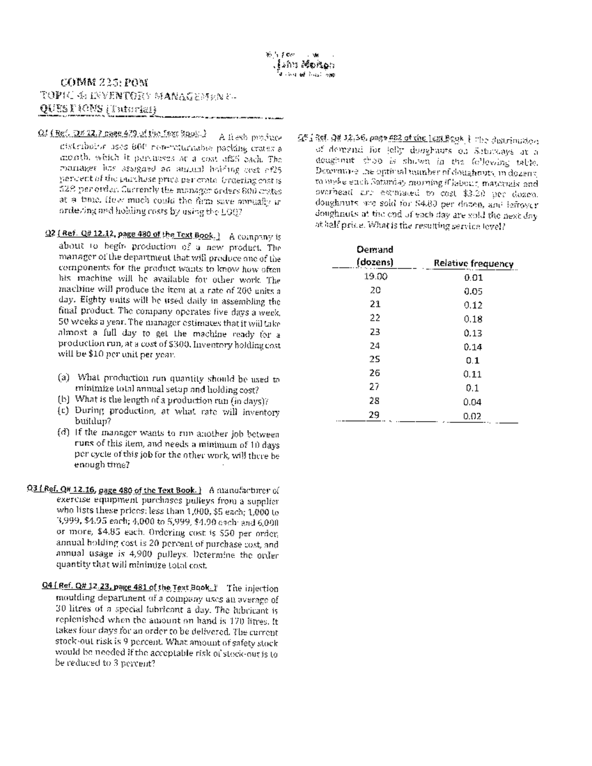 Chapter # 12- Tutorial Problems WITH Solutions - COMM 225 - Concordia ... Chapter # 12- Tutorial Problems WITH Solutions - COMM 225 - Concordia ...
