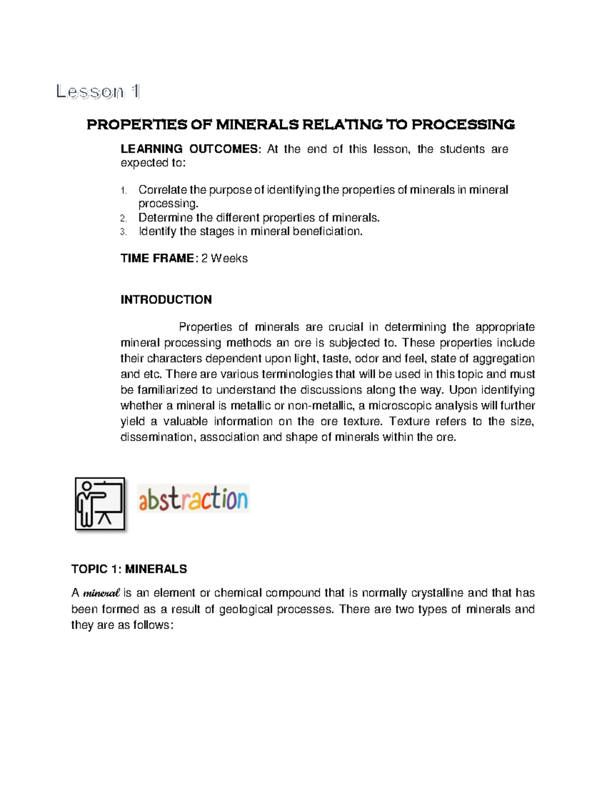 Topic 1 - Mineral Engineering - Lecture Notes - PROPERTIES OF MINERALS ...
