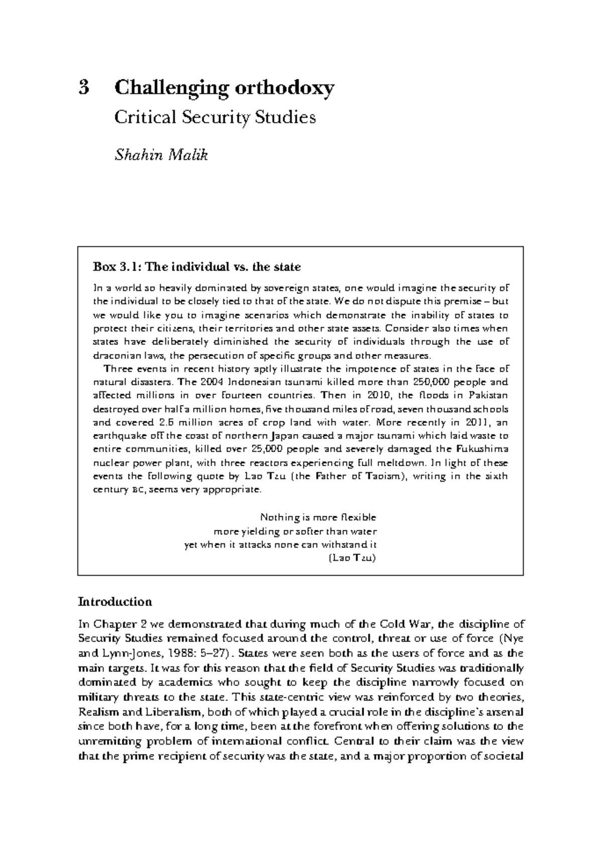 Hough Ch. 3 Critical Security Studies - Box 3: The individual vs. the ...