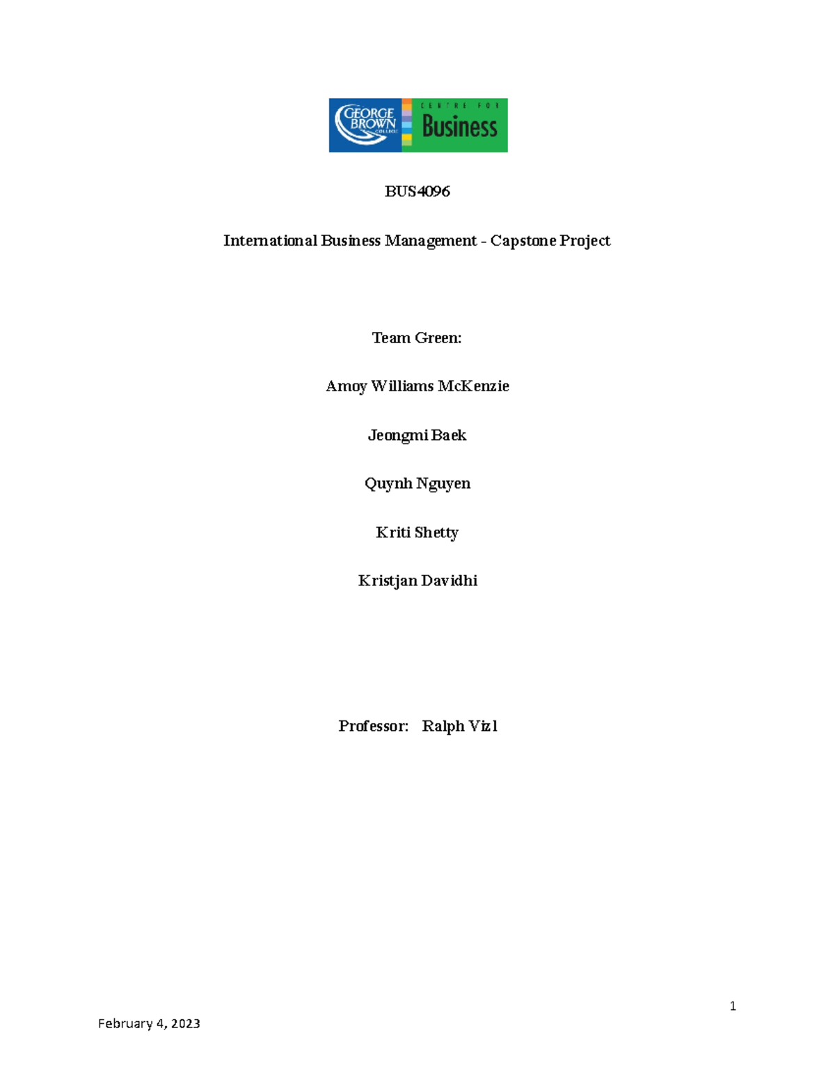 Capstone reflections - BUS International Business Management - Capstone ...