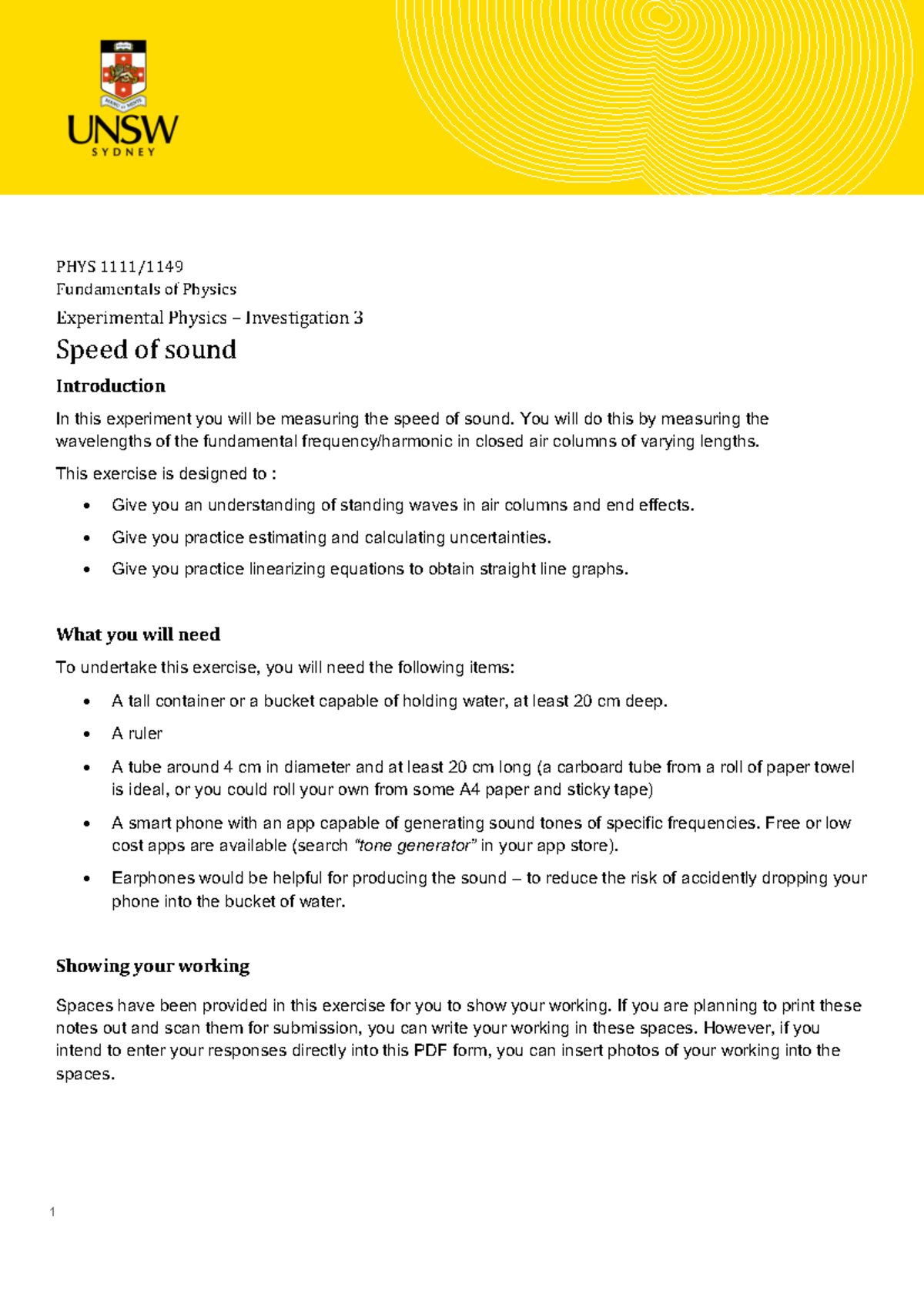 [2021 T3] At Home Lab - Speed of Sound - ####### PHYS 1111 ...