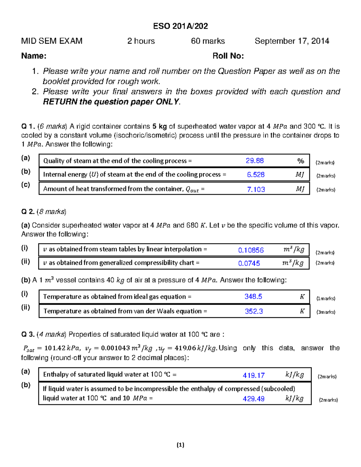 Solution ESO 201A mid sem exam - ESO 201A/ MID SEM EXAM 2 hours 60 marks September 17, 2014 Name ...