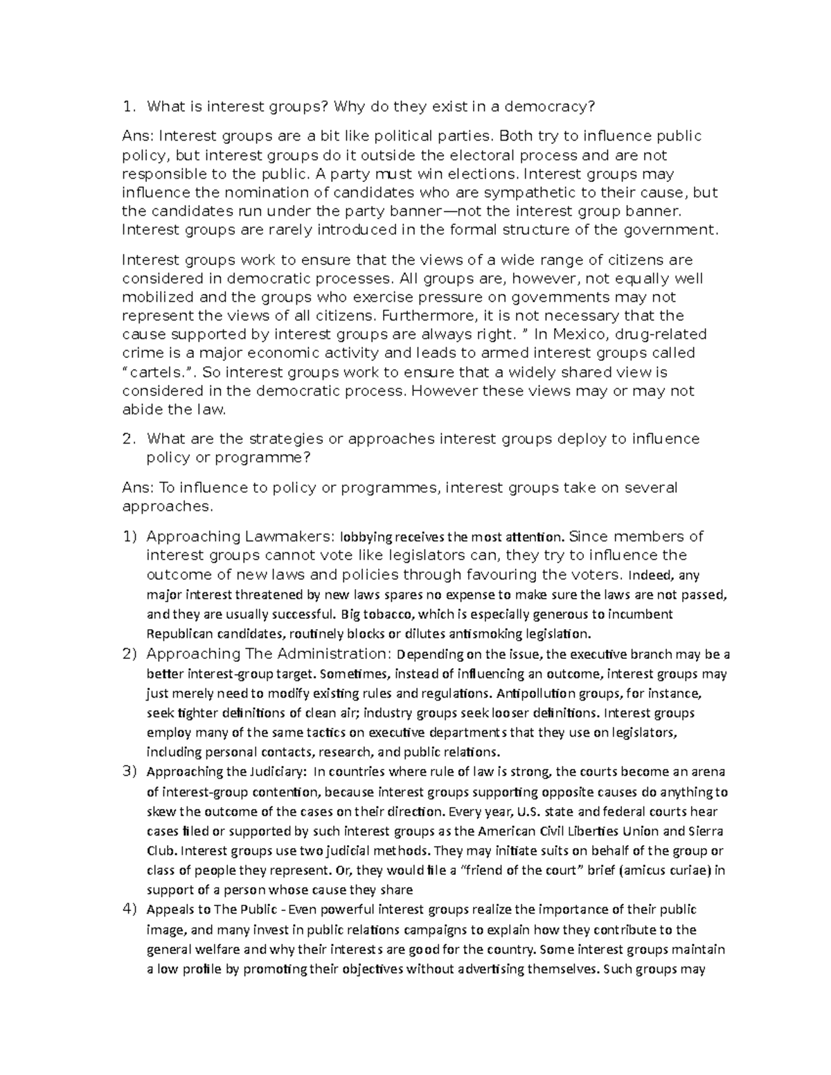 9 - notes - What is interest groups? Why do they exist in a democracy ...