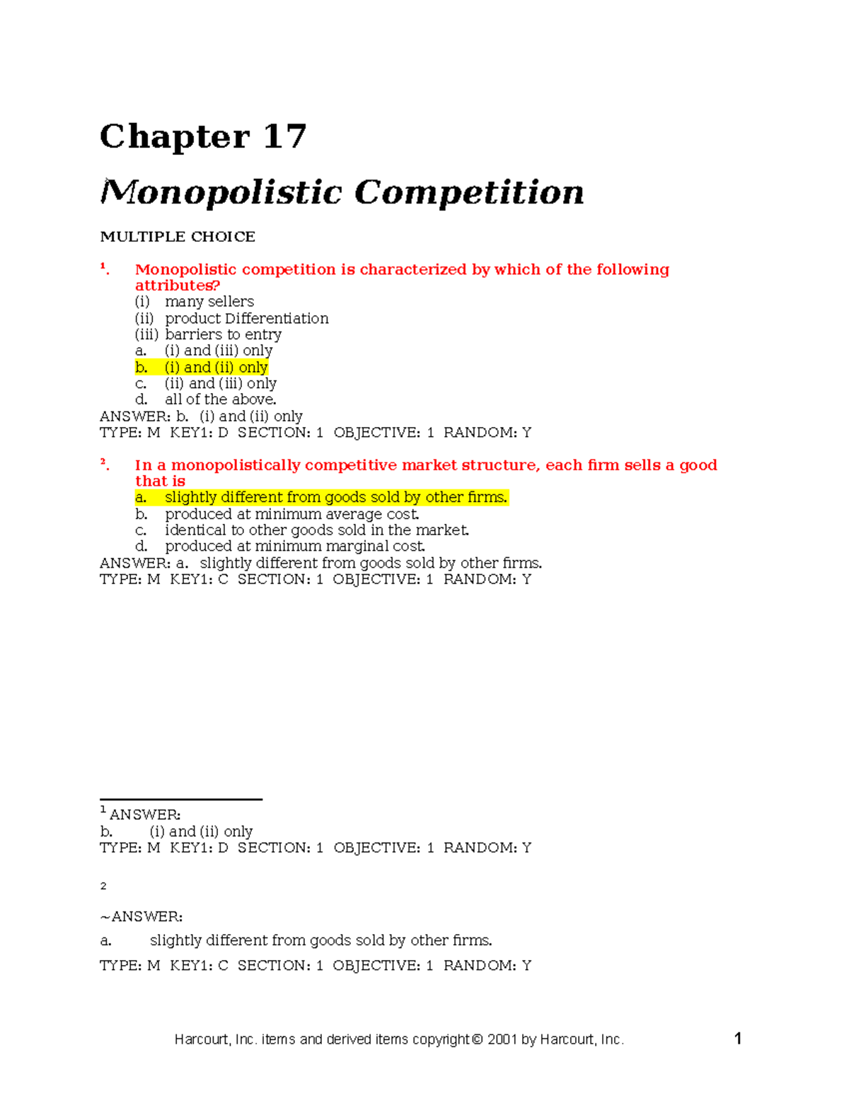 Chap17 Monopolistic Competition - Chapter 17 Monopolistic Competition MULTIPLE CHOICE 1. - Studocu