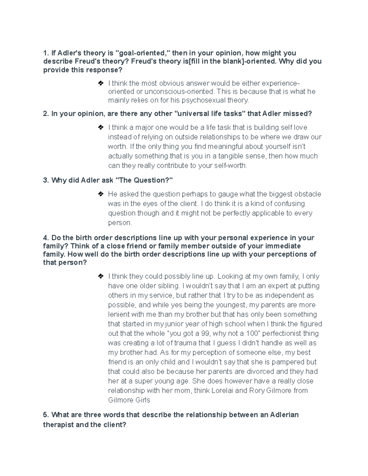 Adler Study Guide - If Adler's theory is "goal-oriented," then in your ...