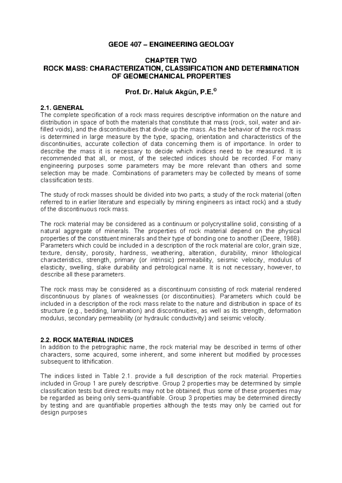 CH. 2-ROCK MASS Characterization - GEOE 407 – ENGINEERING GEOLOGY ...