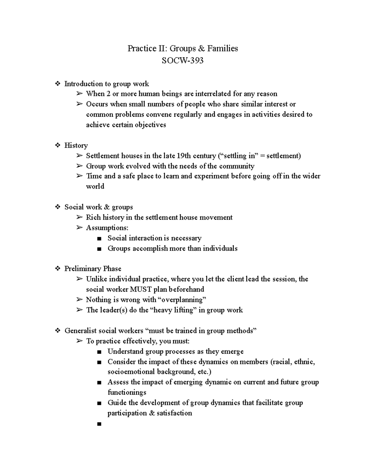 SOCW-393 Notes: Group Work - Practice II: Groups & Families SOCW ...