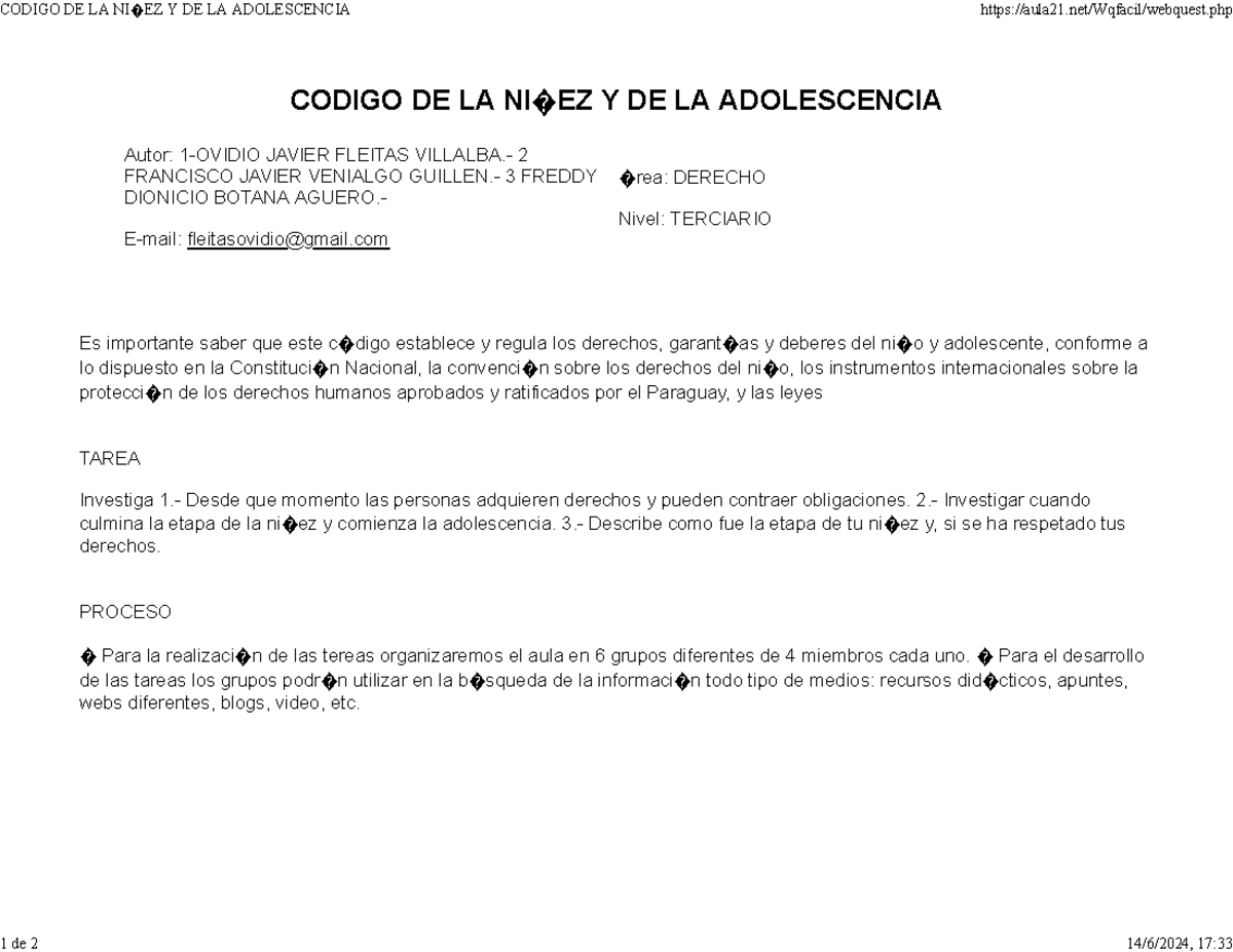 Trabajo Grupal- Modelo Pedagógico Cognitivista. TEMA Codigo DE LA Niñez Y DE LA Adolescencia ...