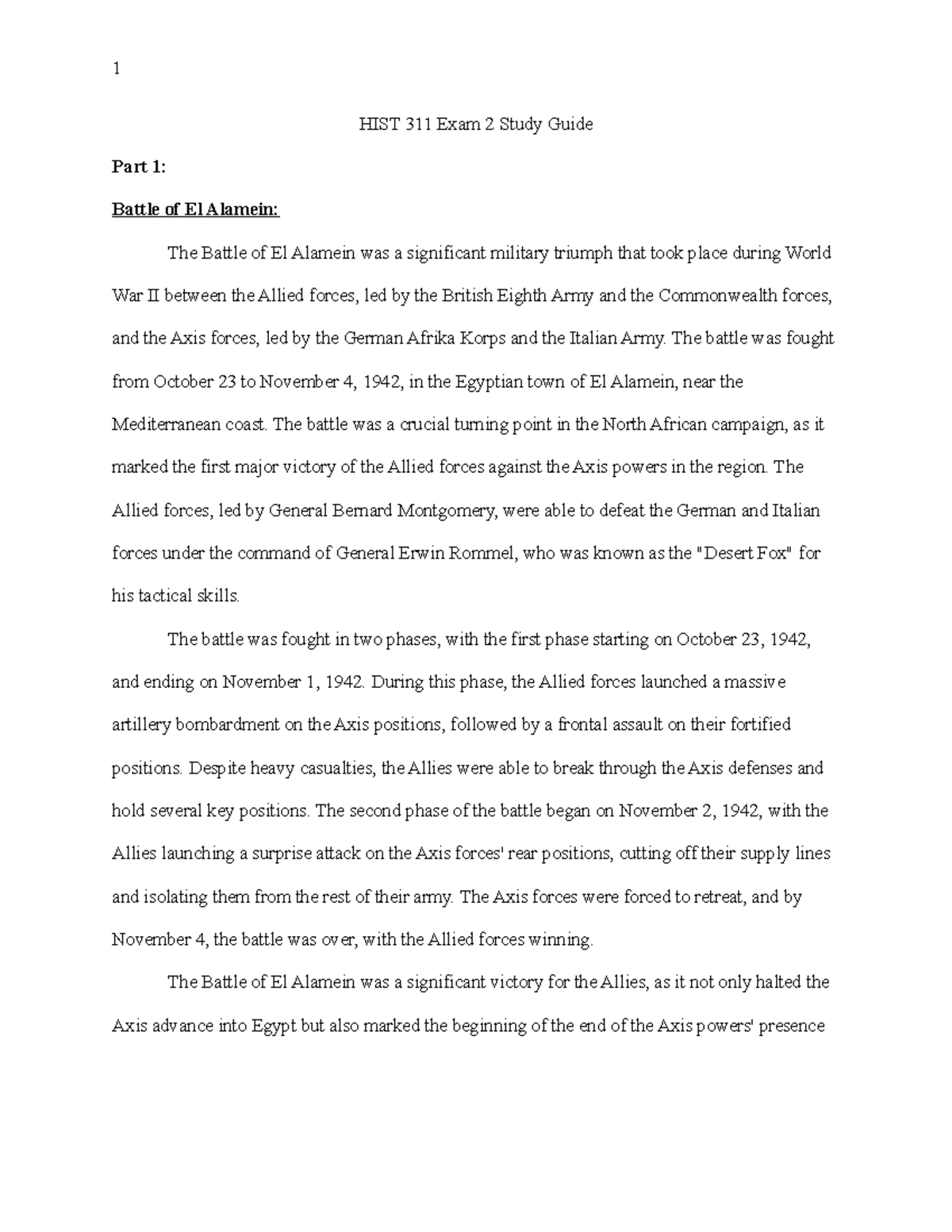 HIST 311- Exam 2 Study Guide - HIST 311 Exam 2 Study Guide Part 1 ...